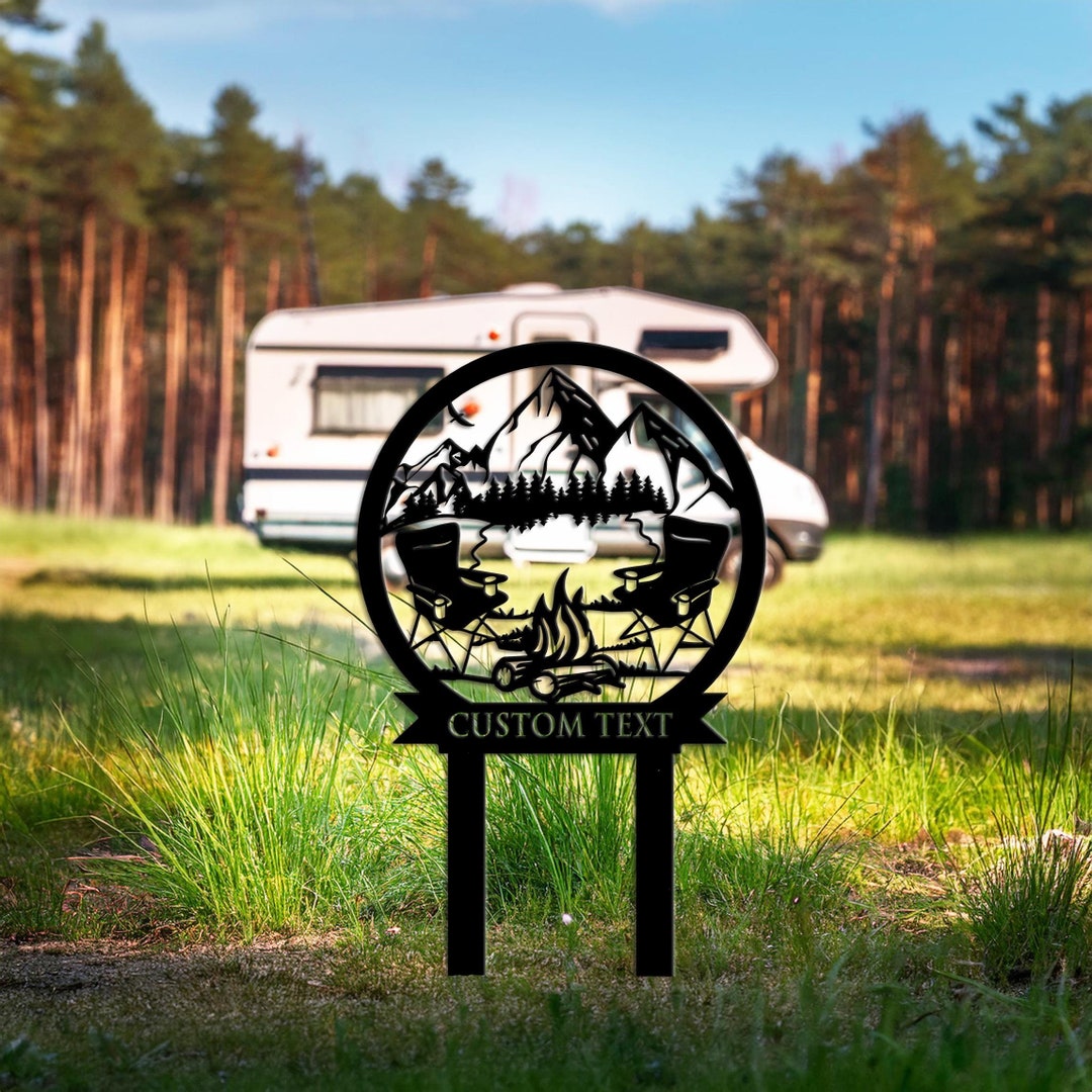 Custom Camping Metal Sign With Stake, Campfire Wall Art - Etsy