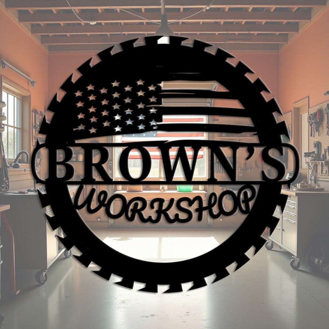 Custom Metal Workshop Sign With US Flag, American Flag Gift ...