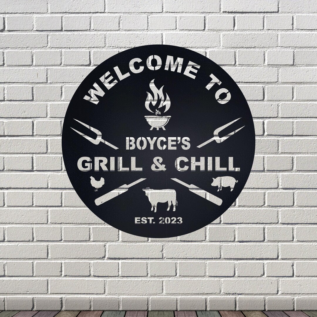 Custom Bar & Grill Metal Sign, Personalized BBQ Decor - Etsy