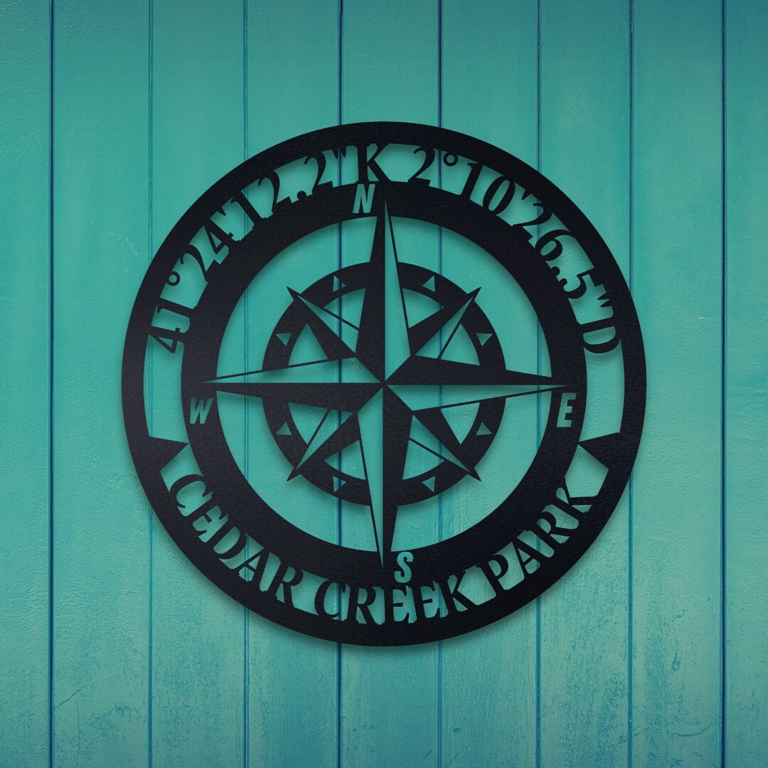 Personalized Compass Metal Wall Art, Metal Wall Art With GPS ...