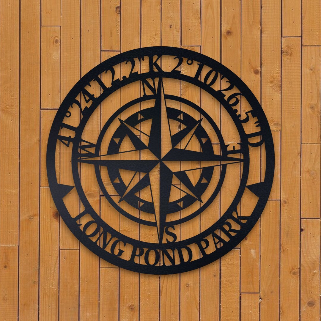 Personalized Compass Metal Wall Art, GPS Coordinates Sign - Etsy