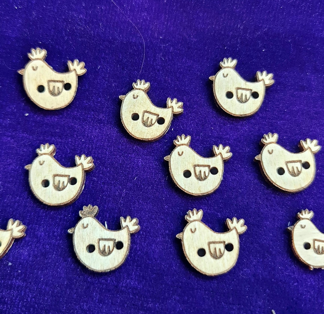 Chicken, Hen Shaped Wooden Buttons, Laser Cut, Two Hole, 20mm, Knitting ...