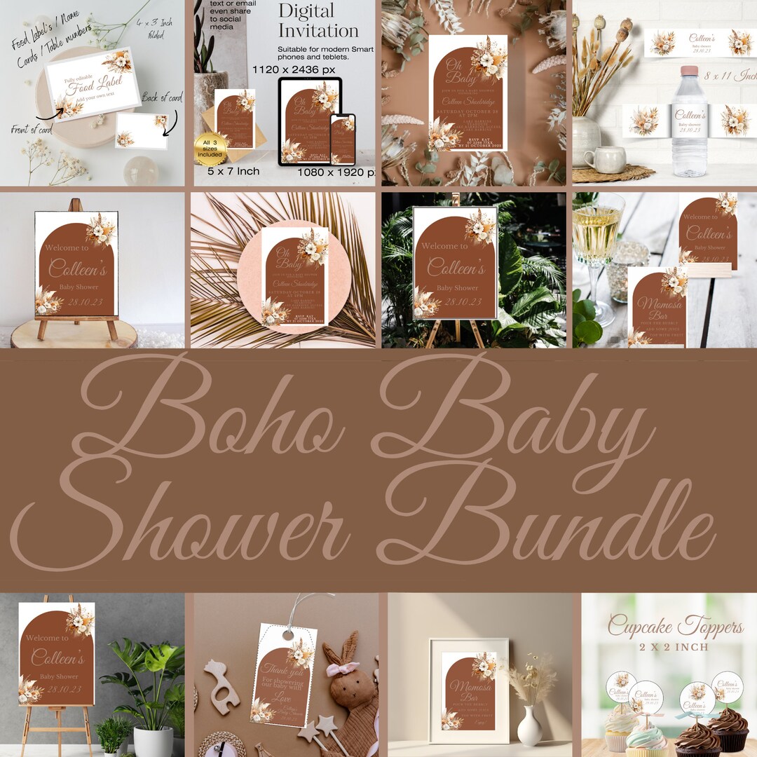 Editable Boho Terracotta Baby Shower Basic Bundle, Baby Shower Bundle ...