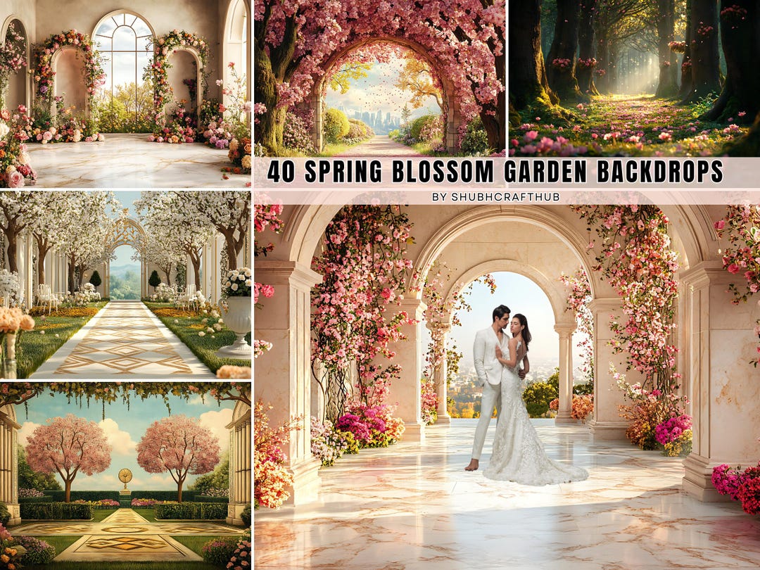 Spring Blossom Garden Digital Backdrop | Floral Outdoor Scene for Photo ...