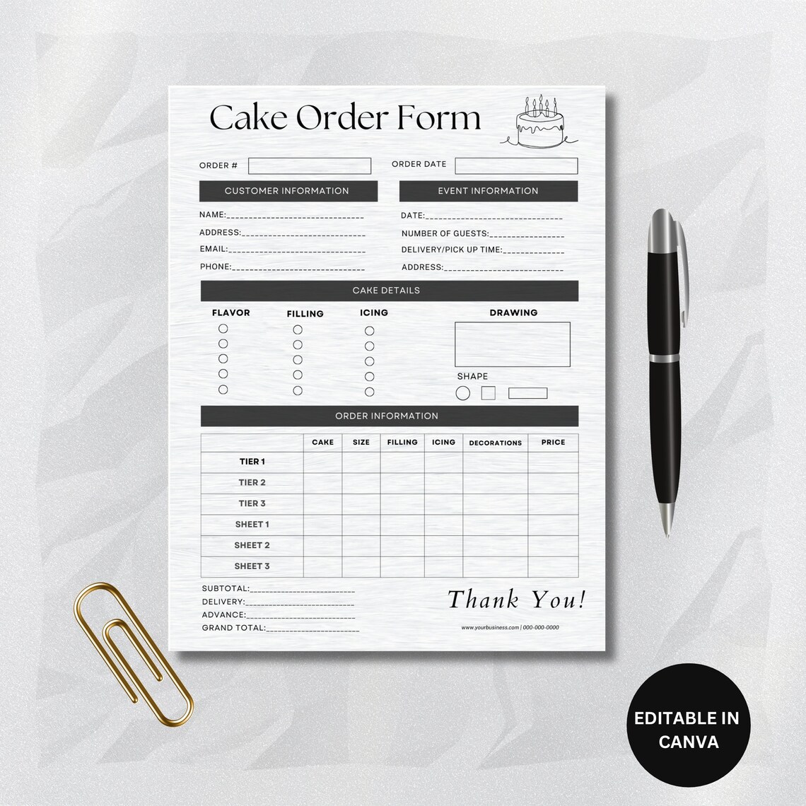 Editable Cake Order Form, Printable Bakery Order Form, Small Business ...
