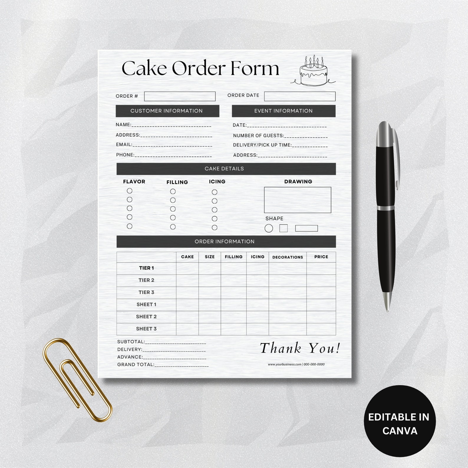 Editable Cake Order Form, Printable Bakery Order Form, Small Business ...