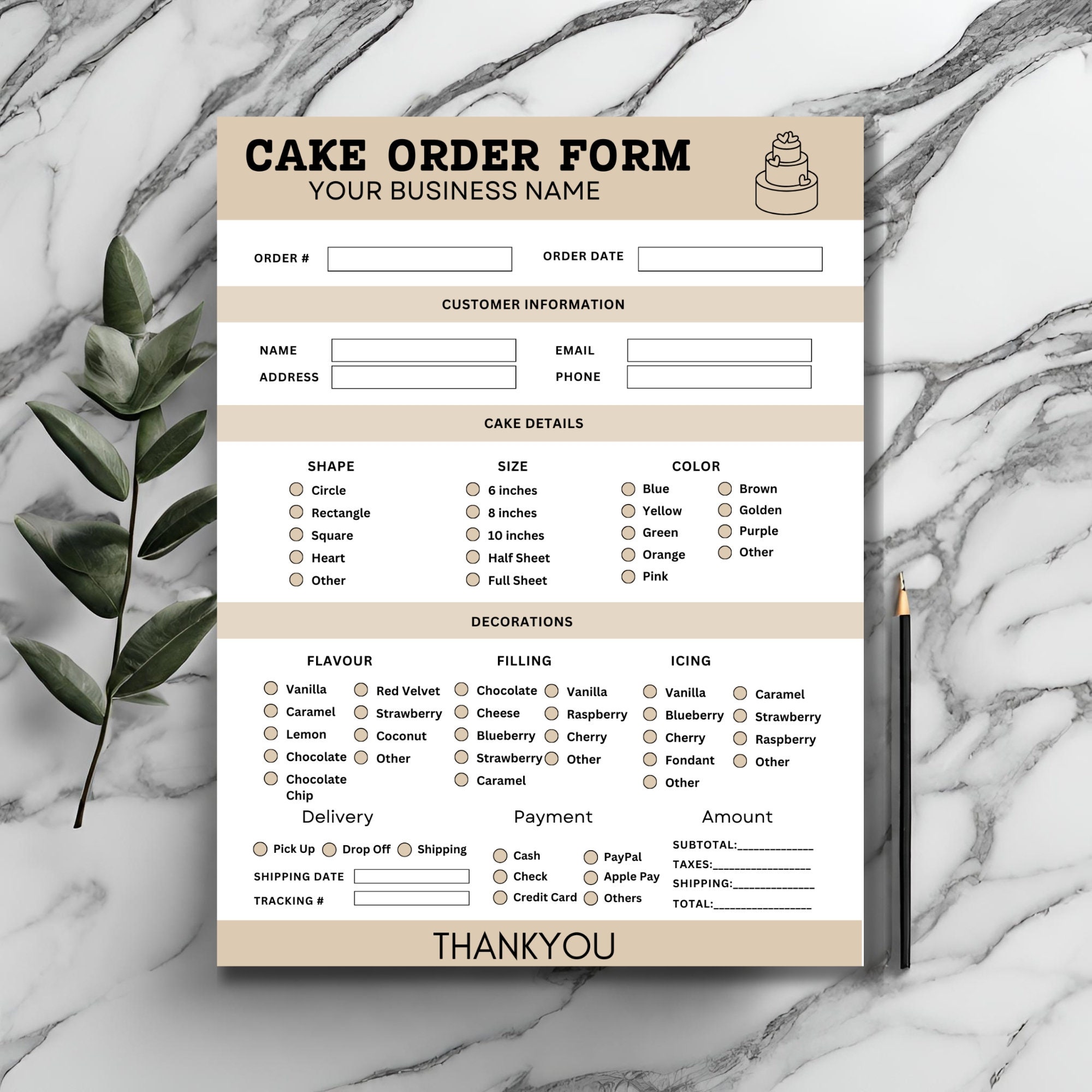 Editable Cake Order Form Printable Bakery Order Form Small - Etsy