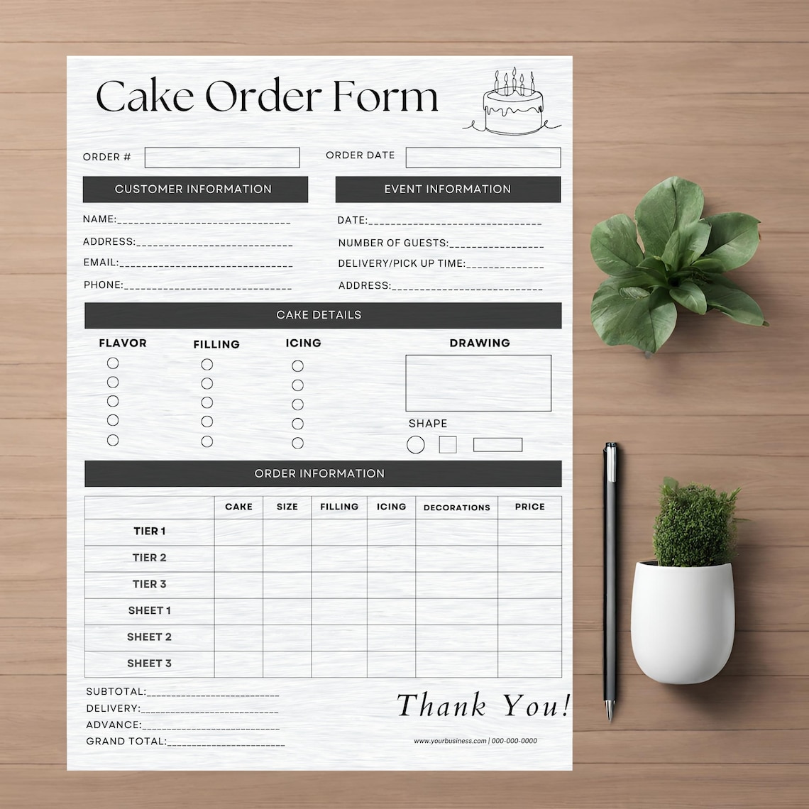 Editable Cake Order Form, Printable Bakery Order Form, Small Business ...