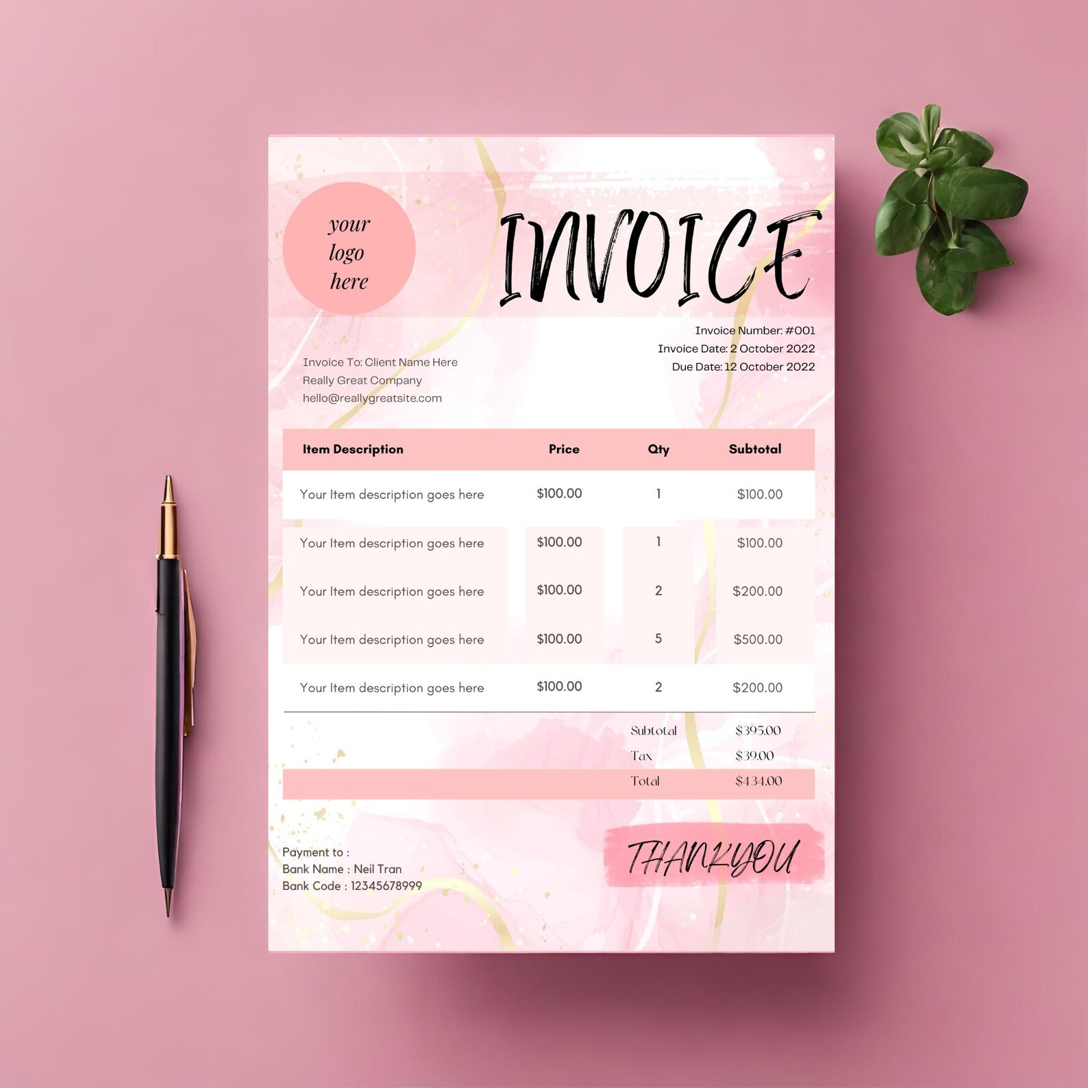 Small Business Invoice Template Craft Invoice Printables Business Lady ...