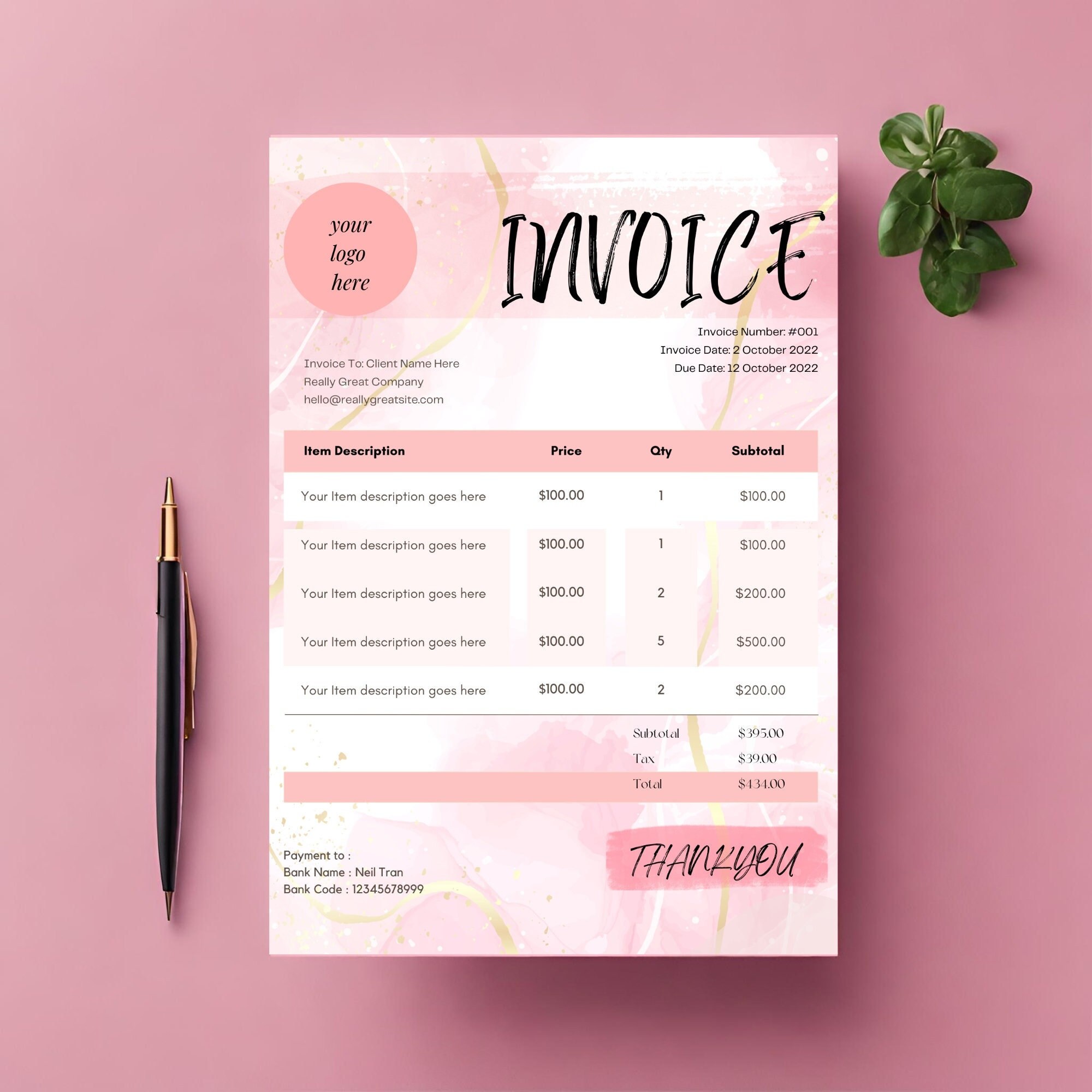 Small Business Invoice Template Craft Invoice Printables Business Lady ... Small Business Invoice Template Craft Invoice Printables Business Lady ...