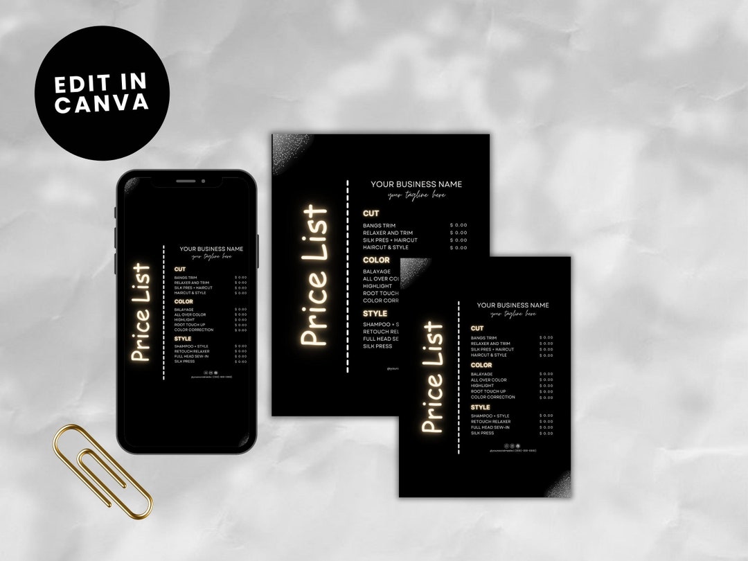 Editable Price List Template for Hair Services in Canva, DIY Printable ...