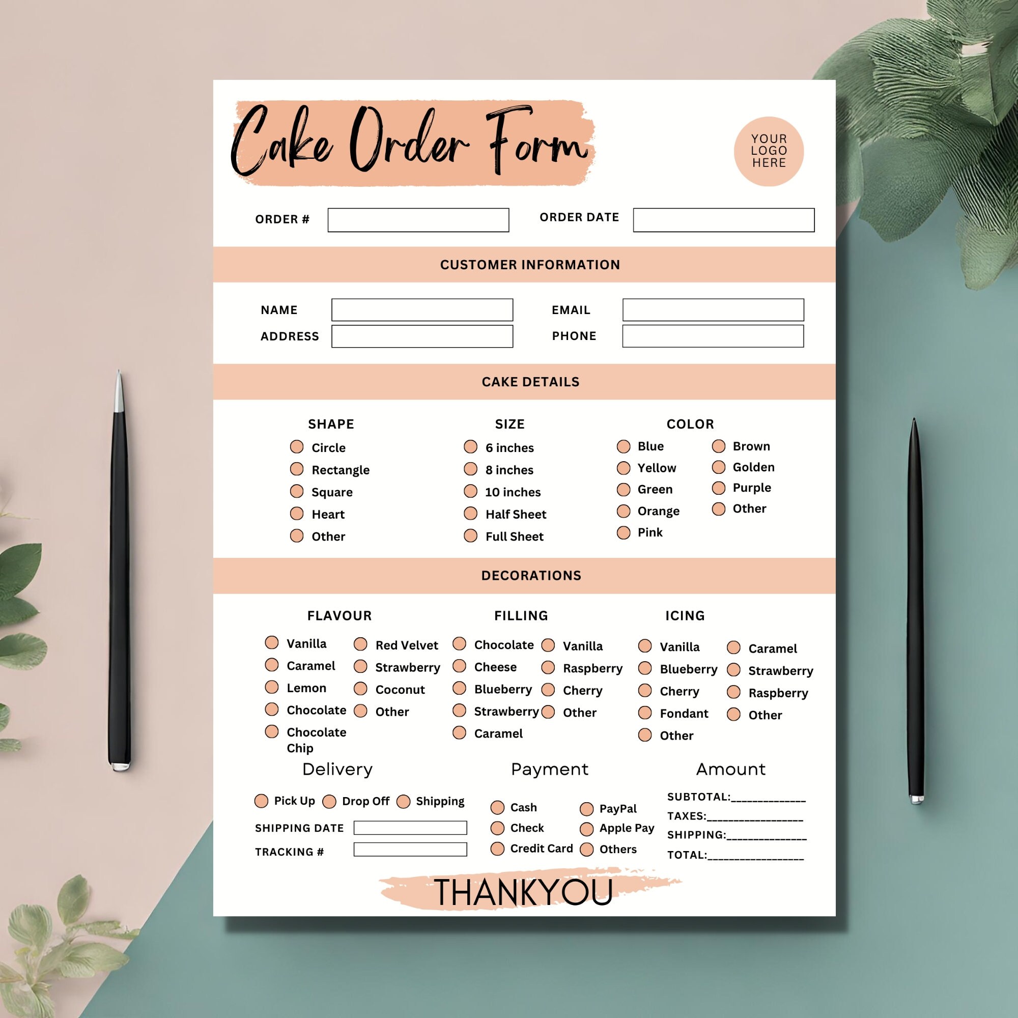 Editable Cake Order Form, Printable Bakery Order Form, Small Business ...
