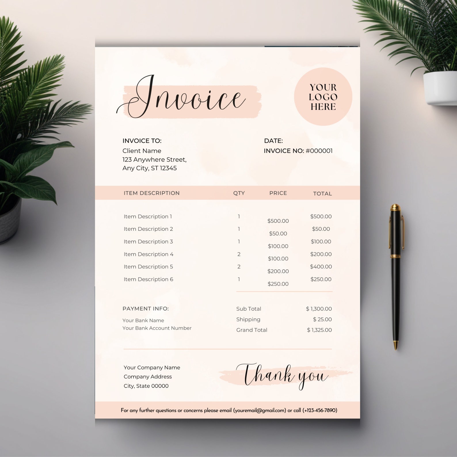 Small Business Invoice Template, Editable and Instant Download, Modern ...