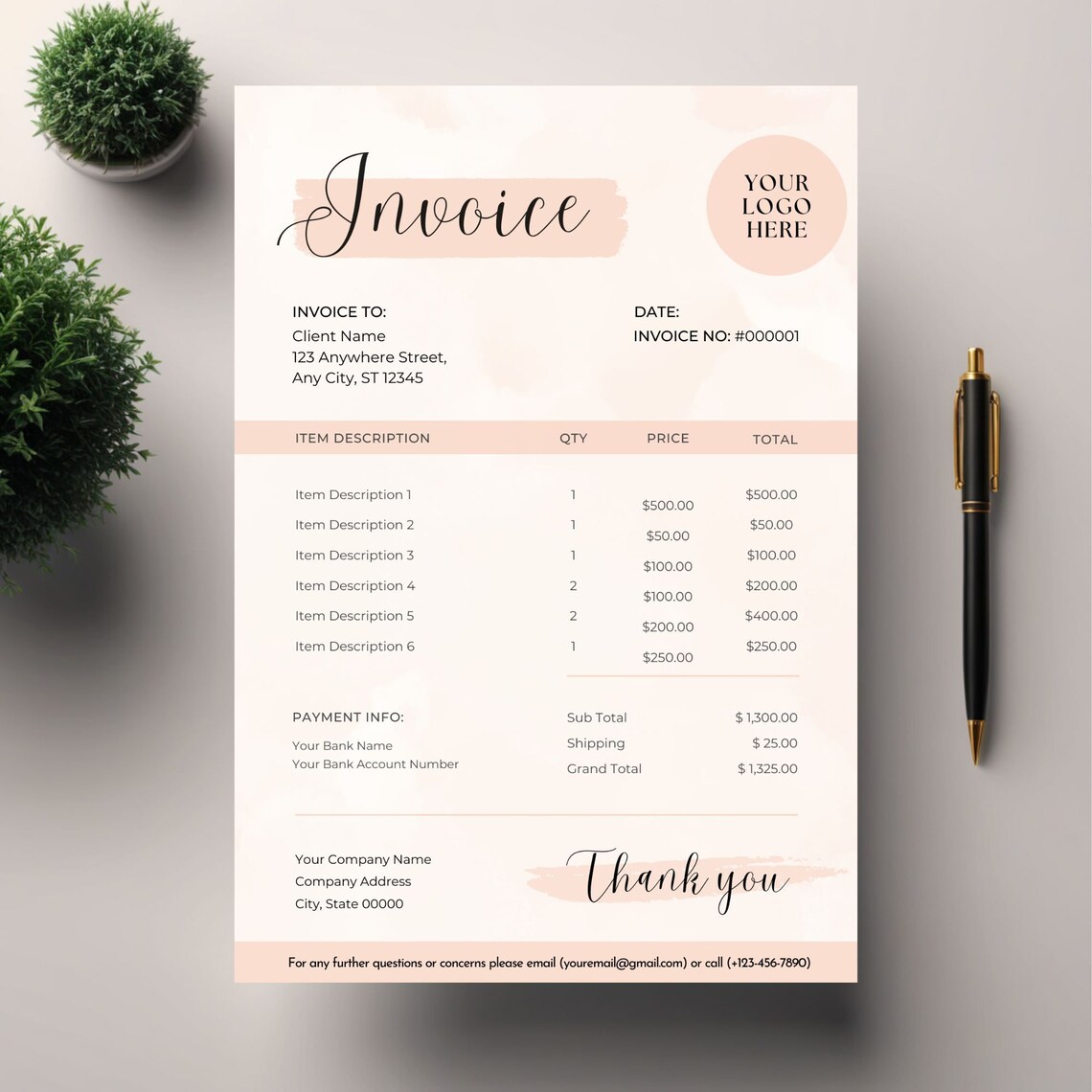 Small Business Invoice Template, Editable and Instant Download, Modern ...