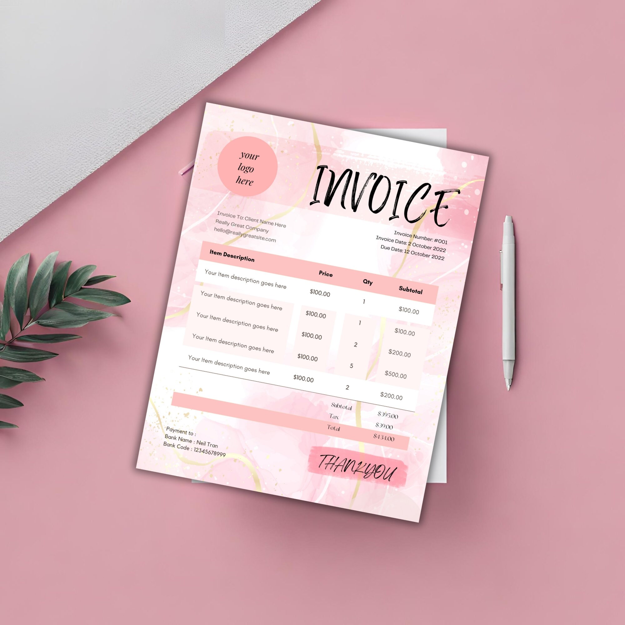 Small Business Invoice Template Craft Invoice Printables Business Lady ...