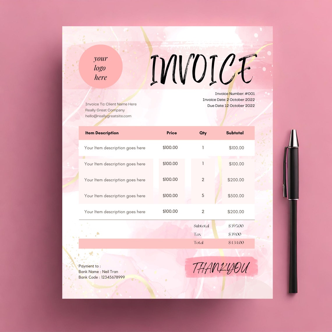 Small Business Invoice Template Craft Invoice Printables Business Lady ...