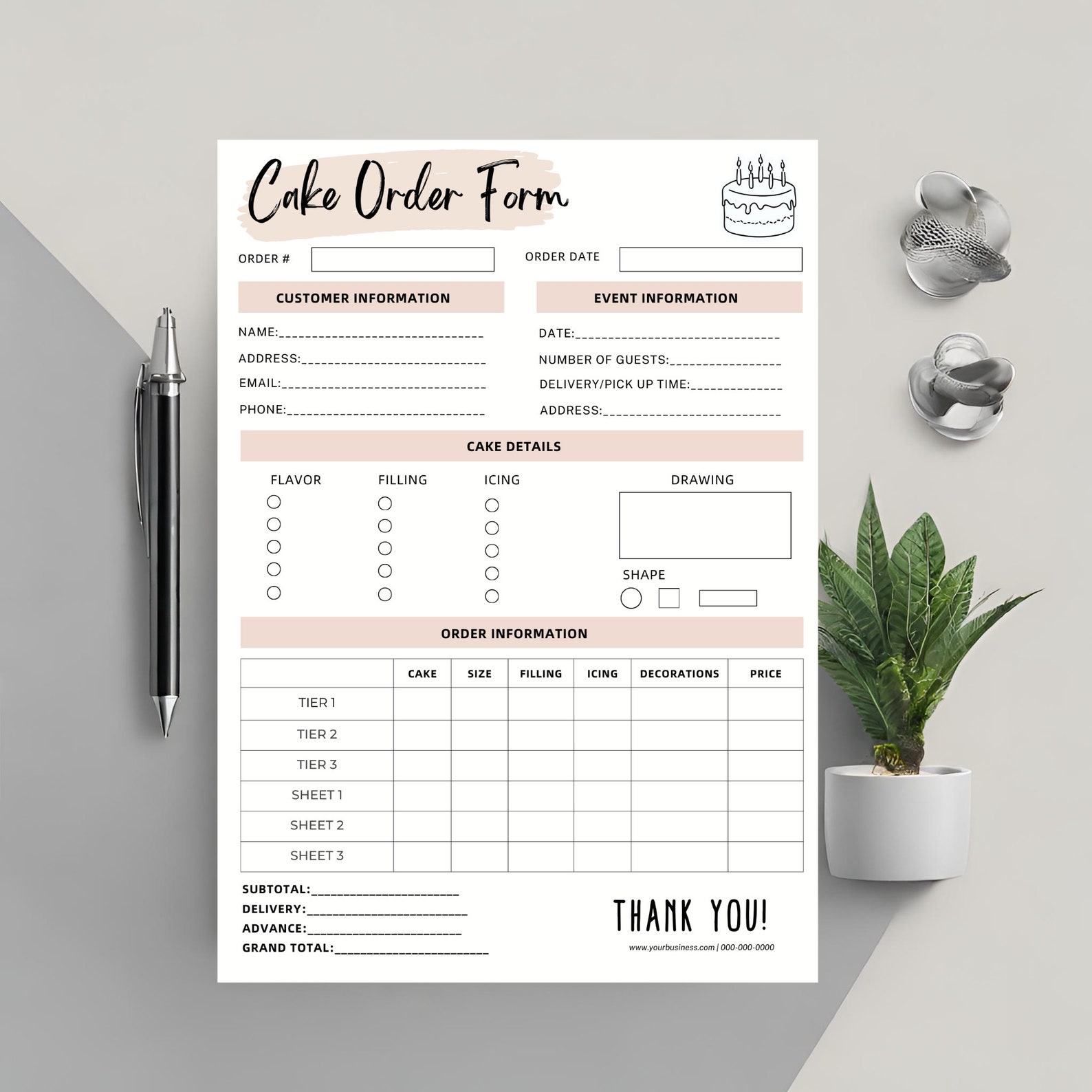 Editable Cake Order Form Printable Bakery Order Form Small - Etsy