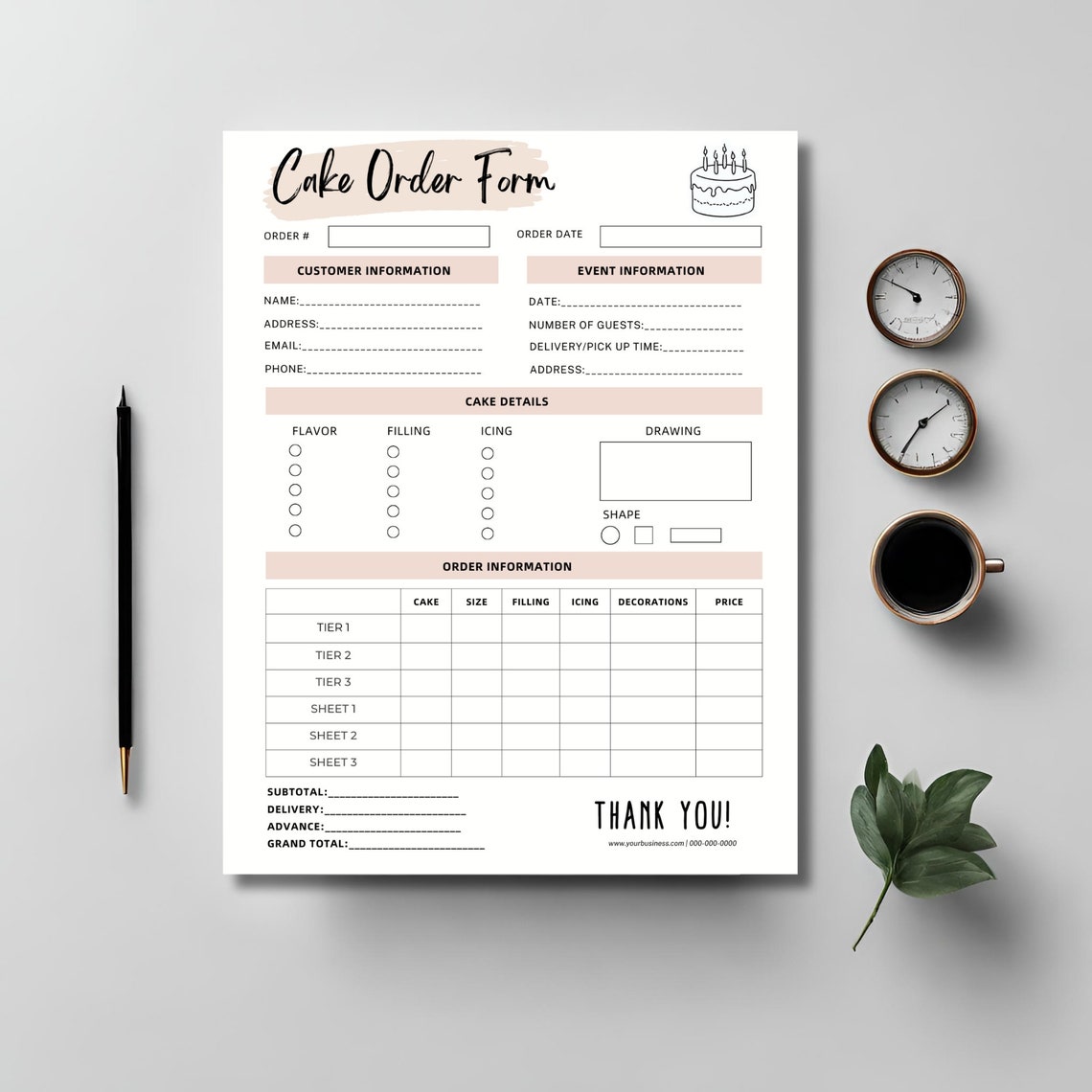 Editable Cake Order Form Printable Bakery Order Form Small - Etsy