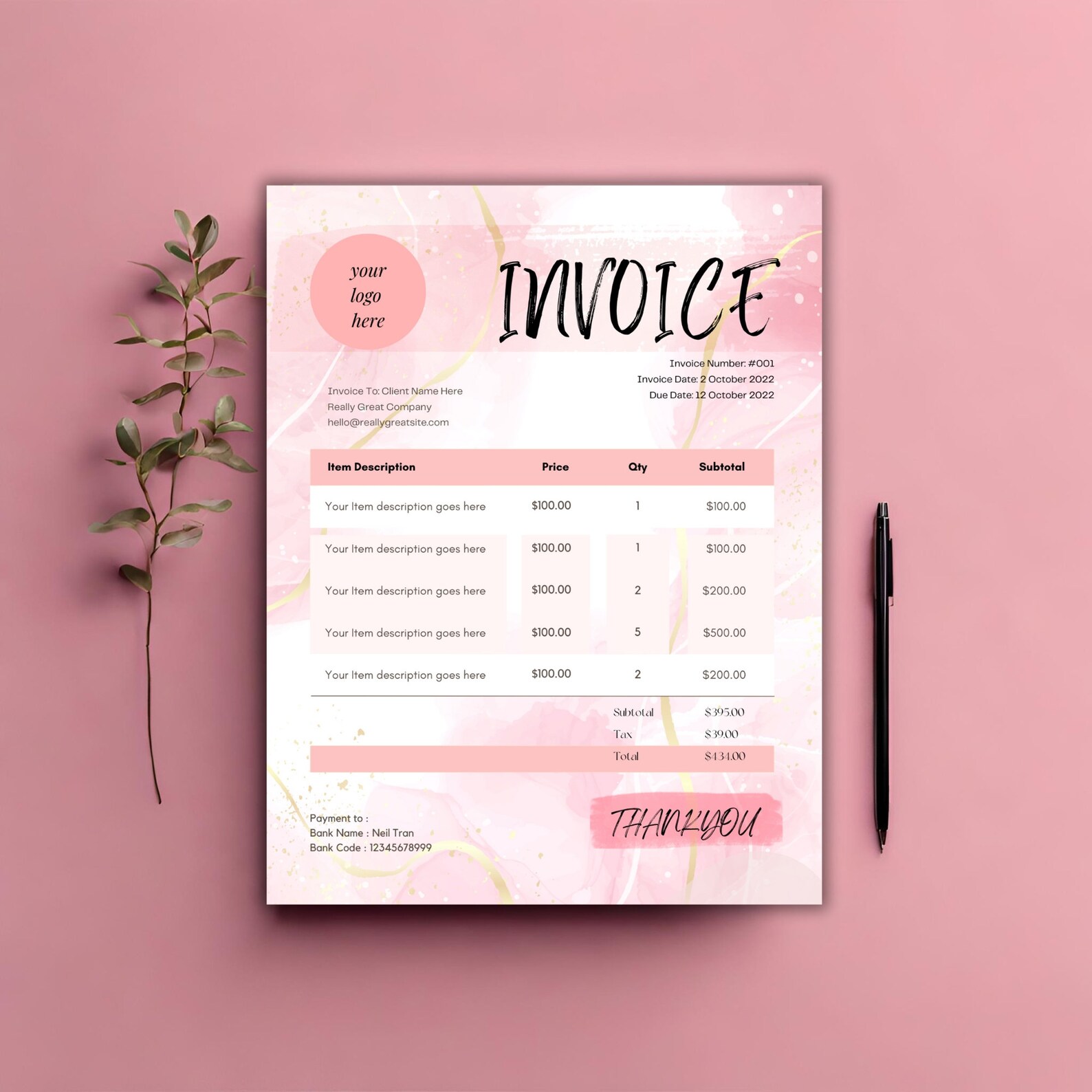 Small Business Invoice Template Craft Invoice Printables Business Lady ...
