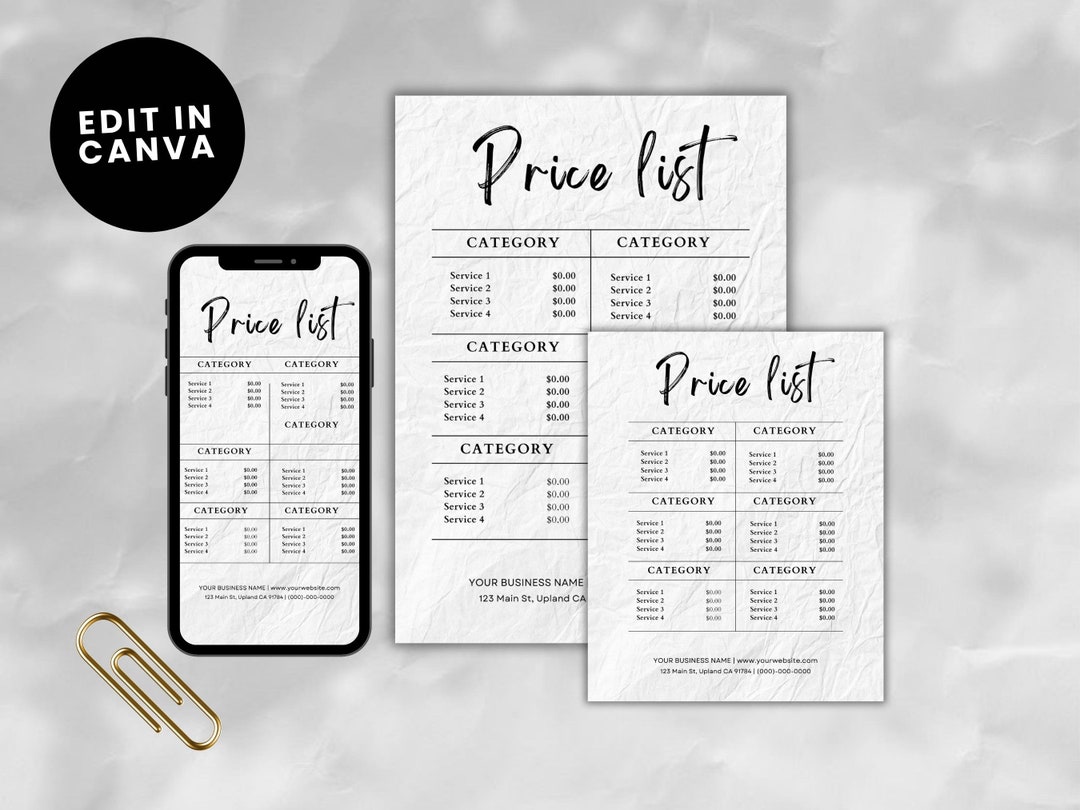 Editable Canva Price List Template for Small Business | Salon Service Menu | Printable Hair ...