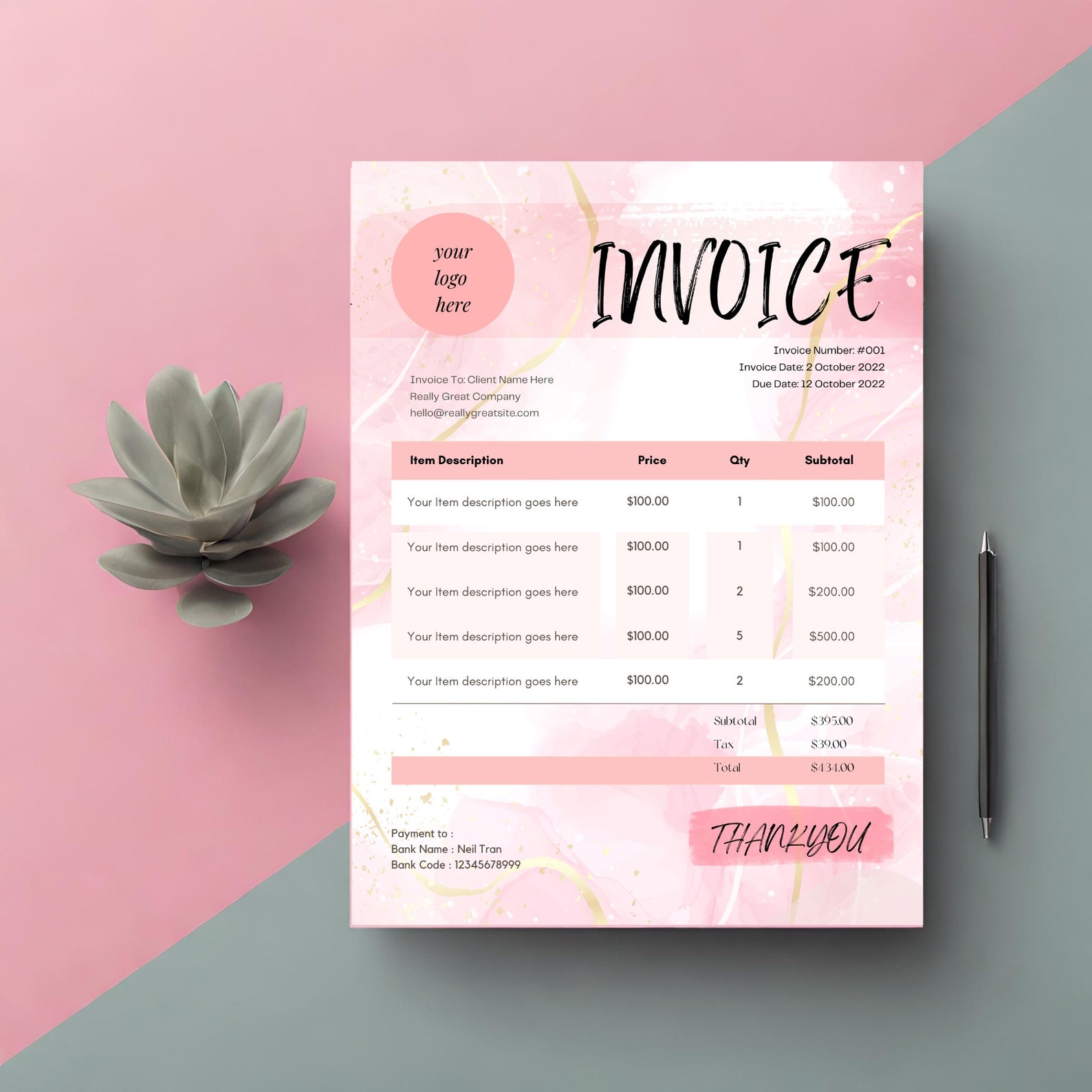 Small Business Invoice Template Craft Invoice Printables Business Lady ...