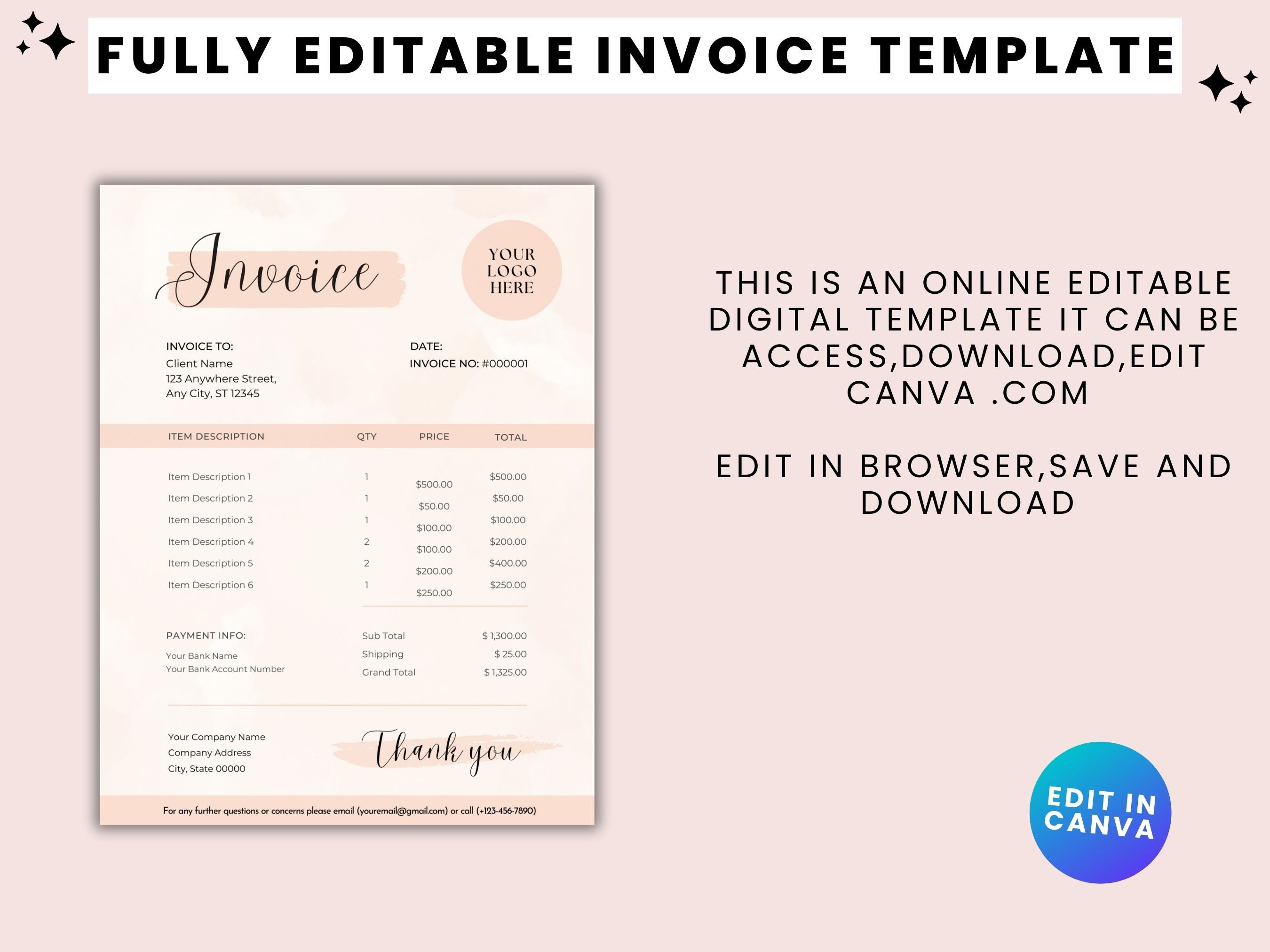 Small Business Invoice Template, Editable and Instant Download, Modern ...