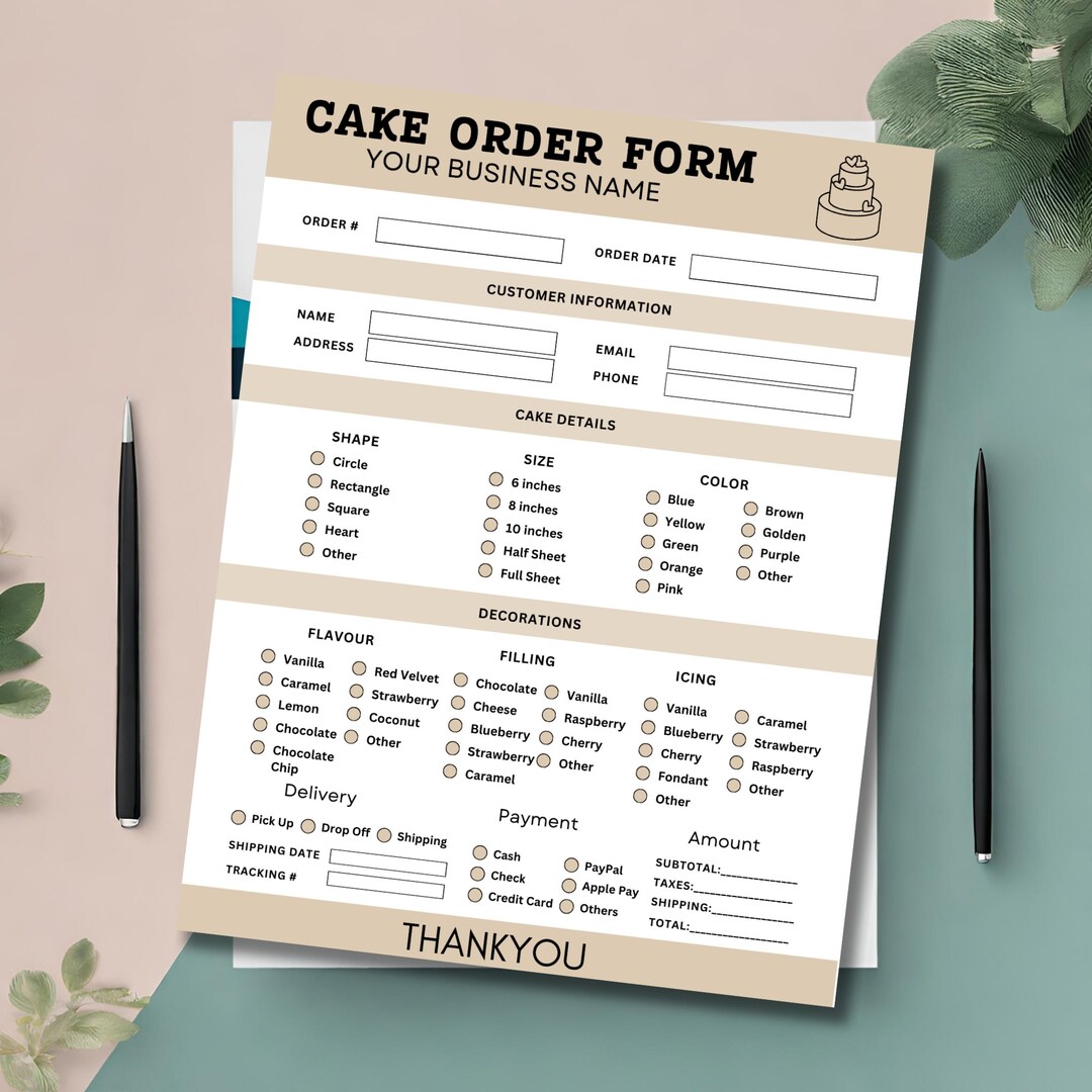 Editable Cake Order Form, Printable Bakery Order Form, Small Business ...