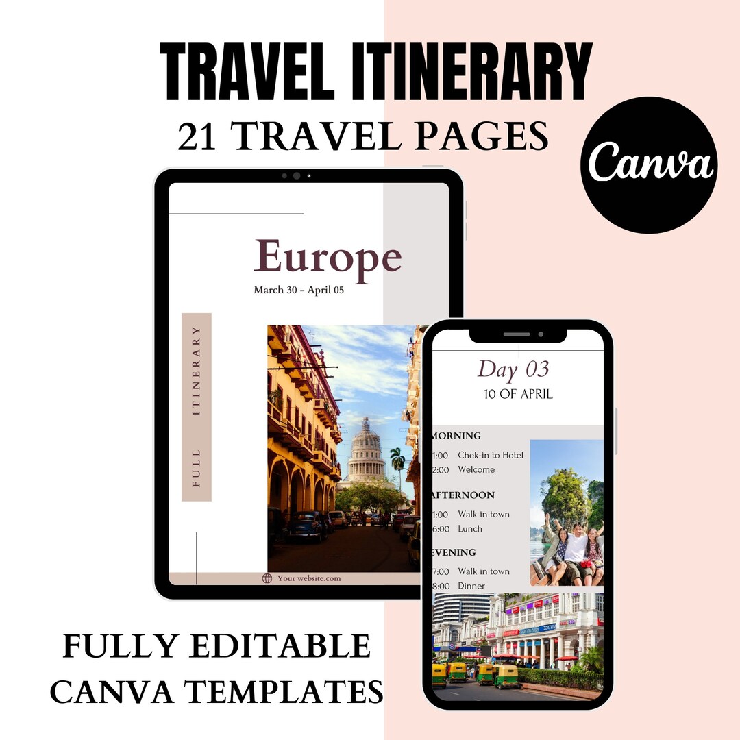 Europe Trip Travel Itinerary Template, Digital and Printable Planner ...