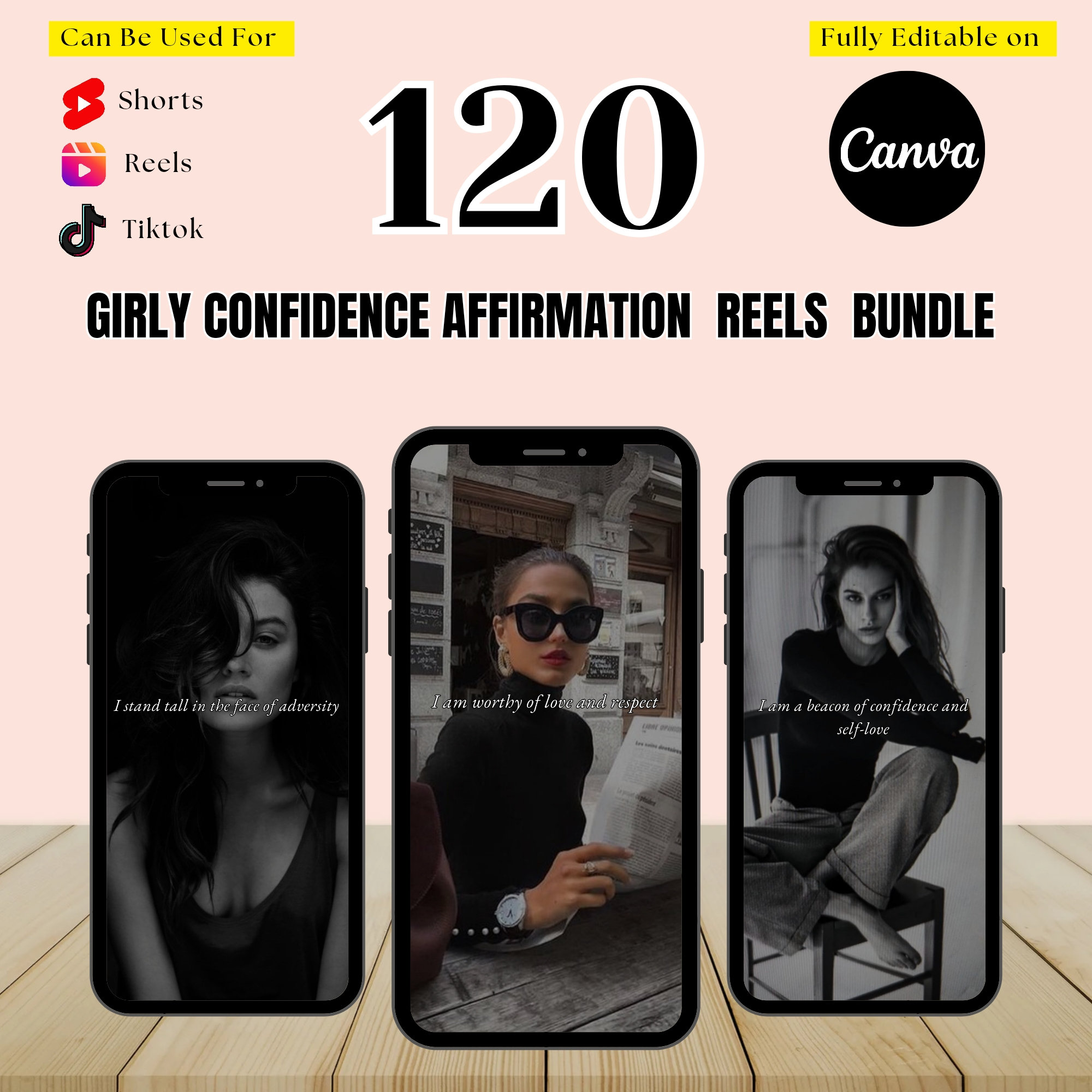 120 Girly Confidence Affirmation Video Reels Bundle, Instagram Story, Youtube Shorts, Tiktok ...