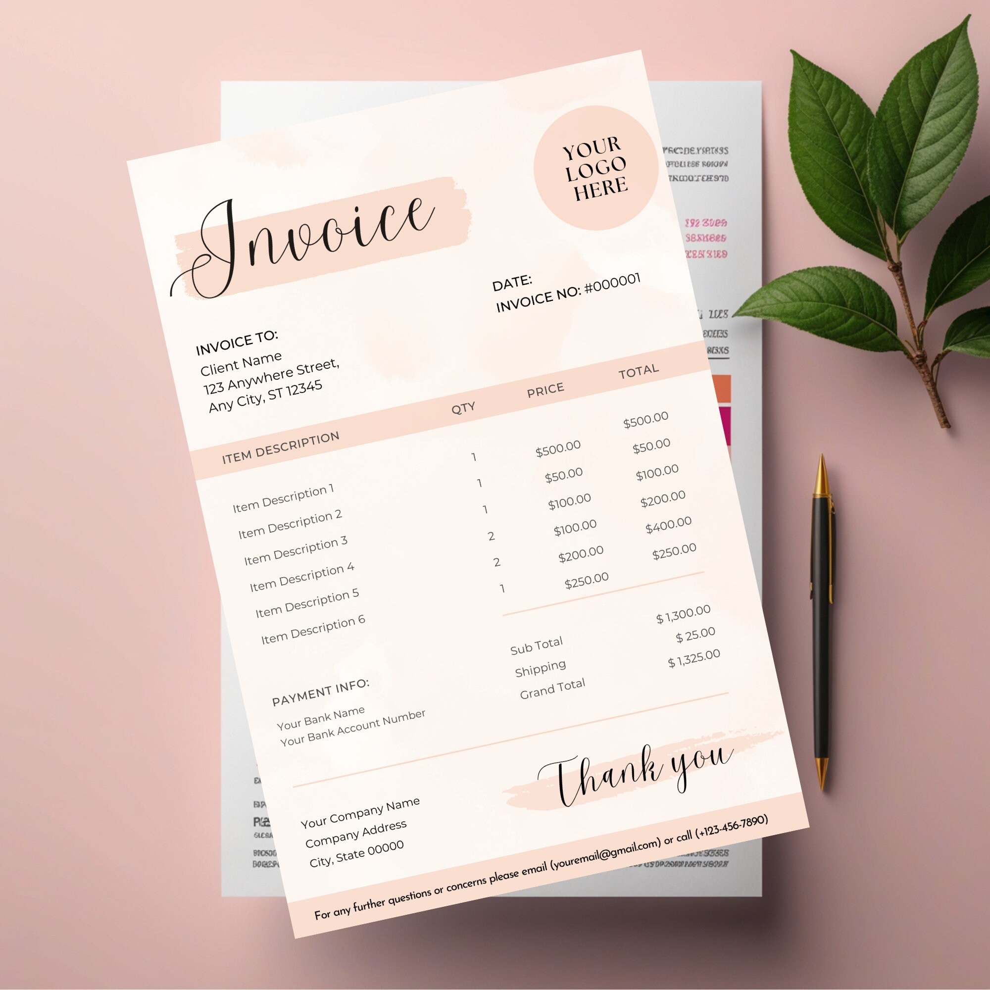 Small Business Invoice Template, Editable and Instant Download, Modern ...