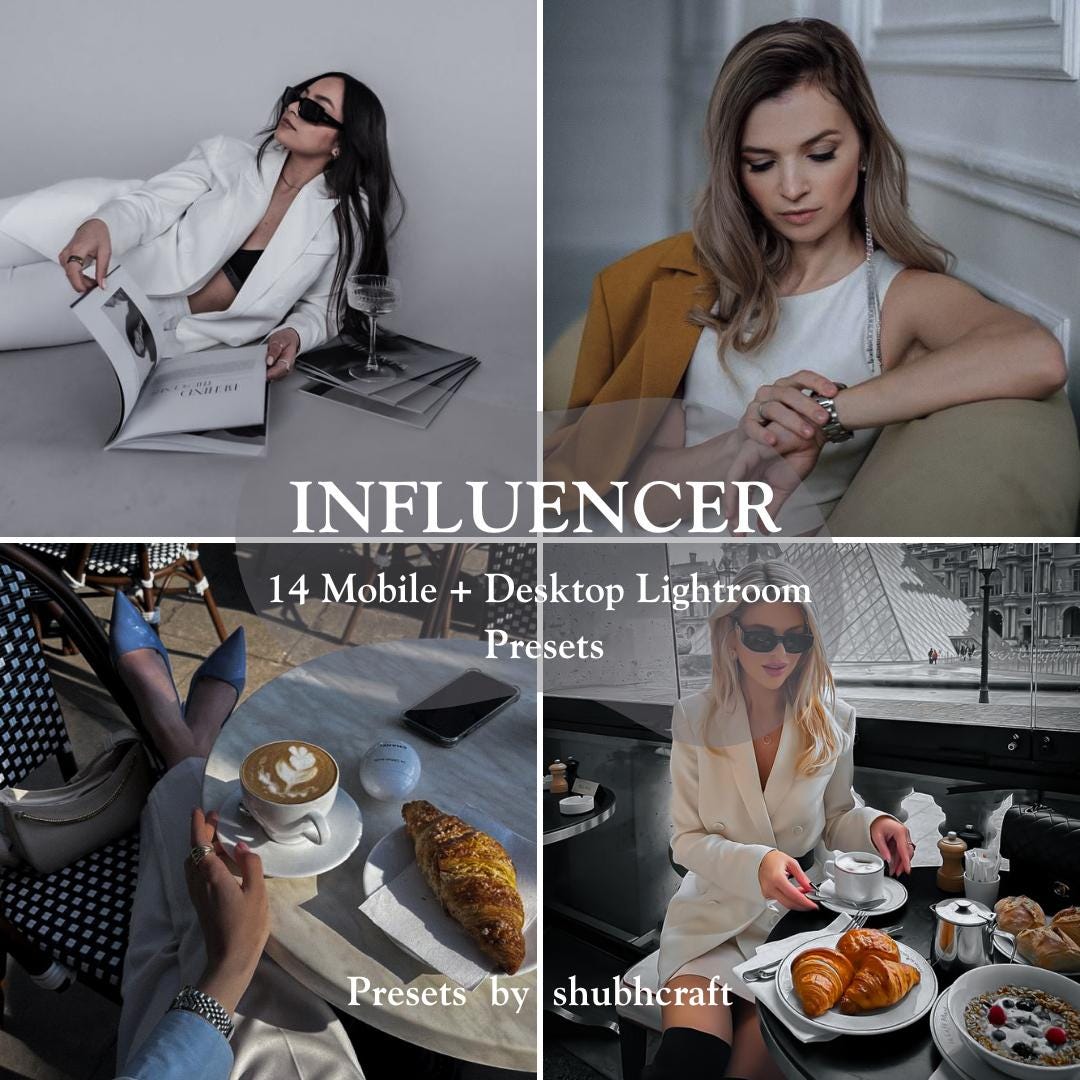 14 Luxury Influencer Presets Mobile & Desktop Lightroom Filters Moody ...