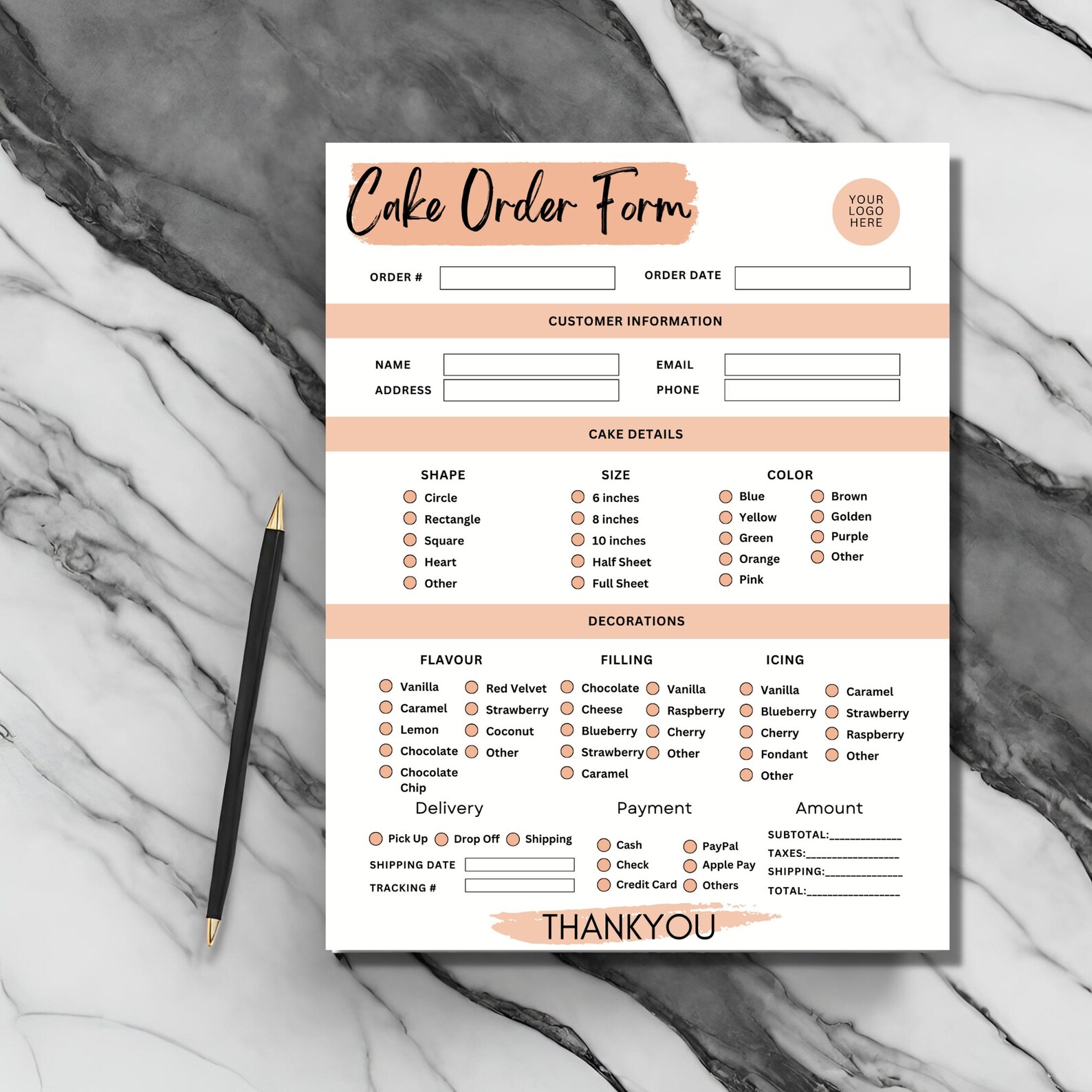 Editable Cake Order Form, Printable Bakery Order Form, Small Business ...