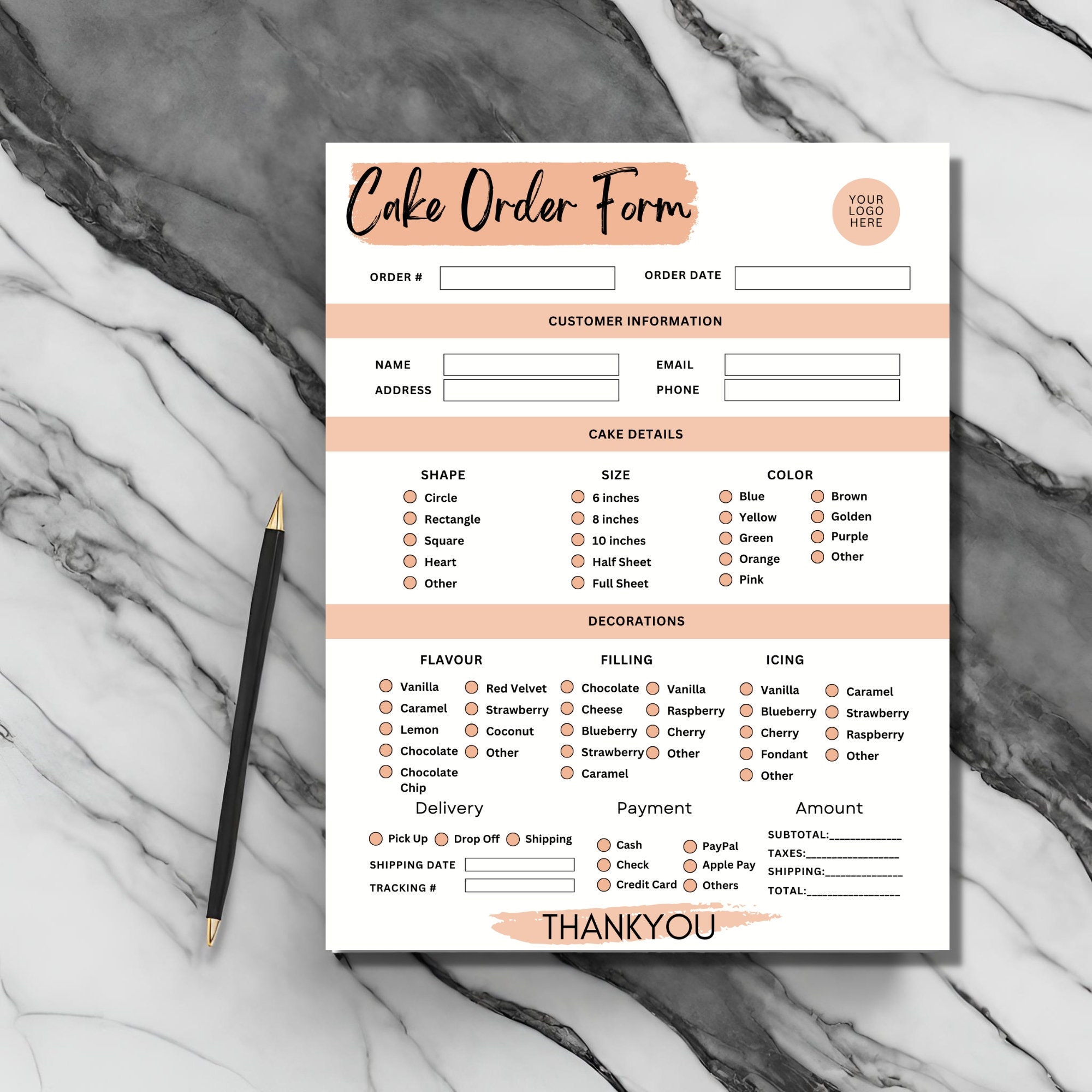 Editable Cake Order Form, Printable Bakery Order Form, Small Business ...