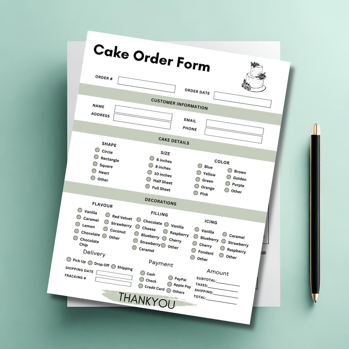Editable Cake Order Form, Printable Bakery Order Form, Small Business ...