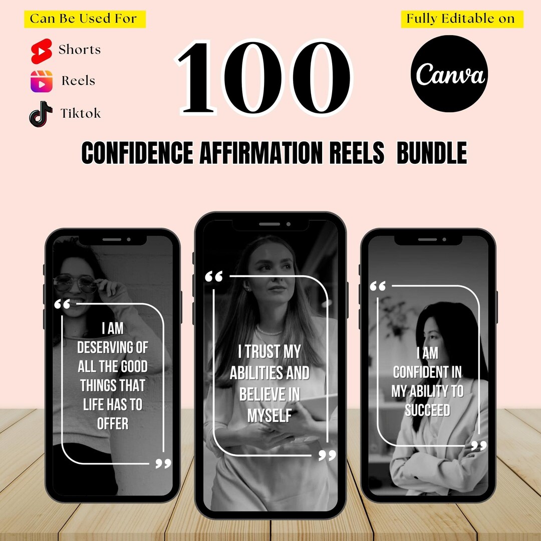100 Confidence Affirmations Video Reels Bundle|boost Self Esteem ...