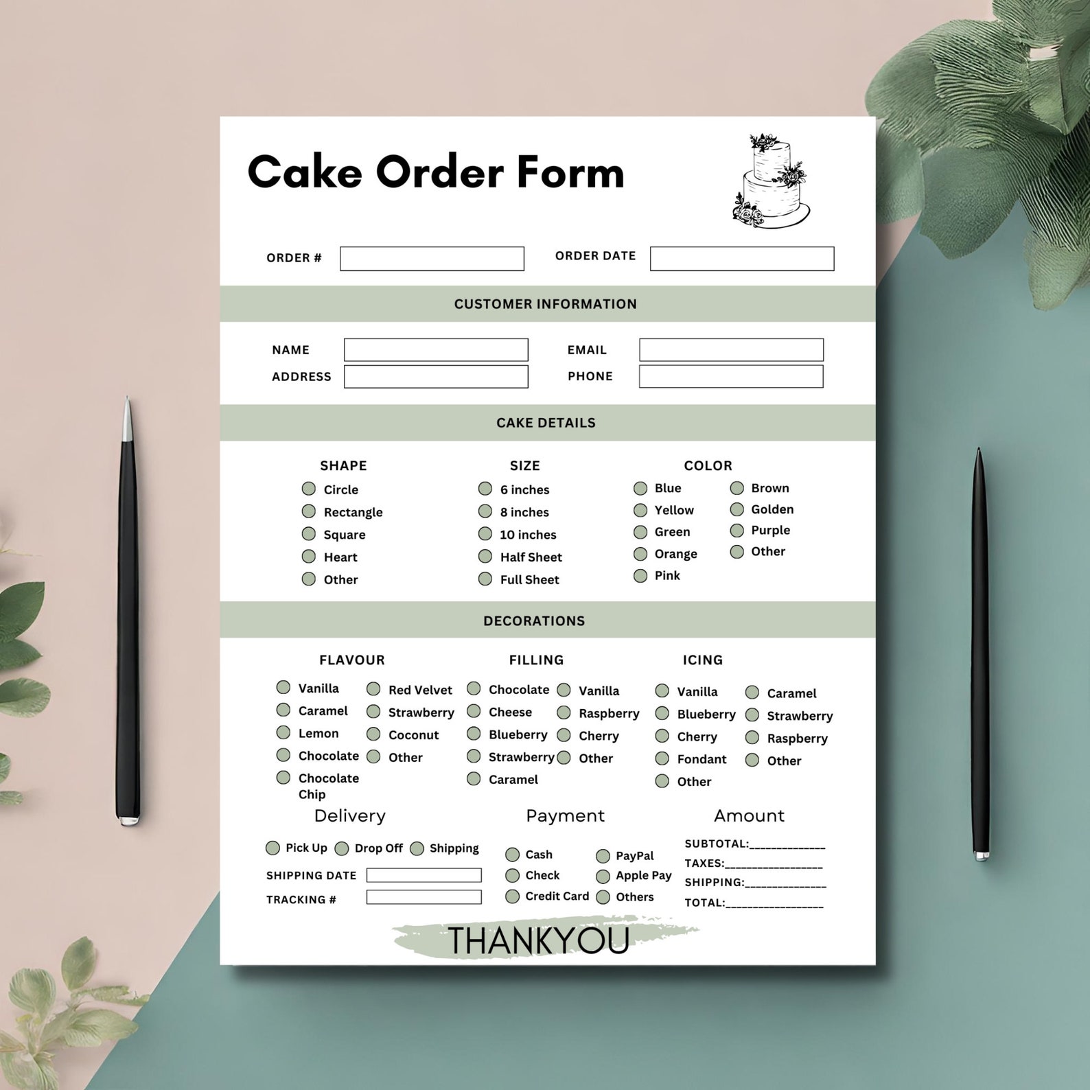 Editable Cake Order Form, Printable Bakery Order Form, Small Business ...