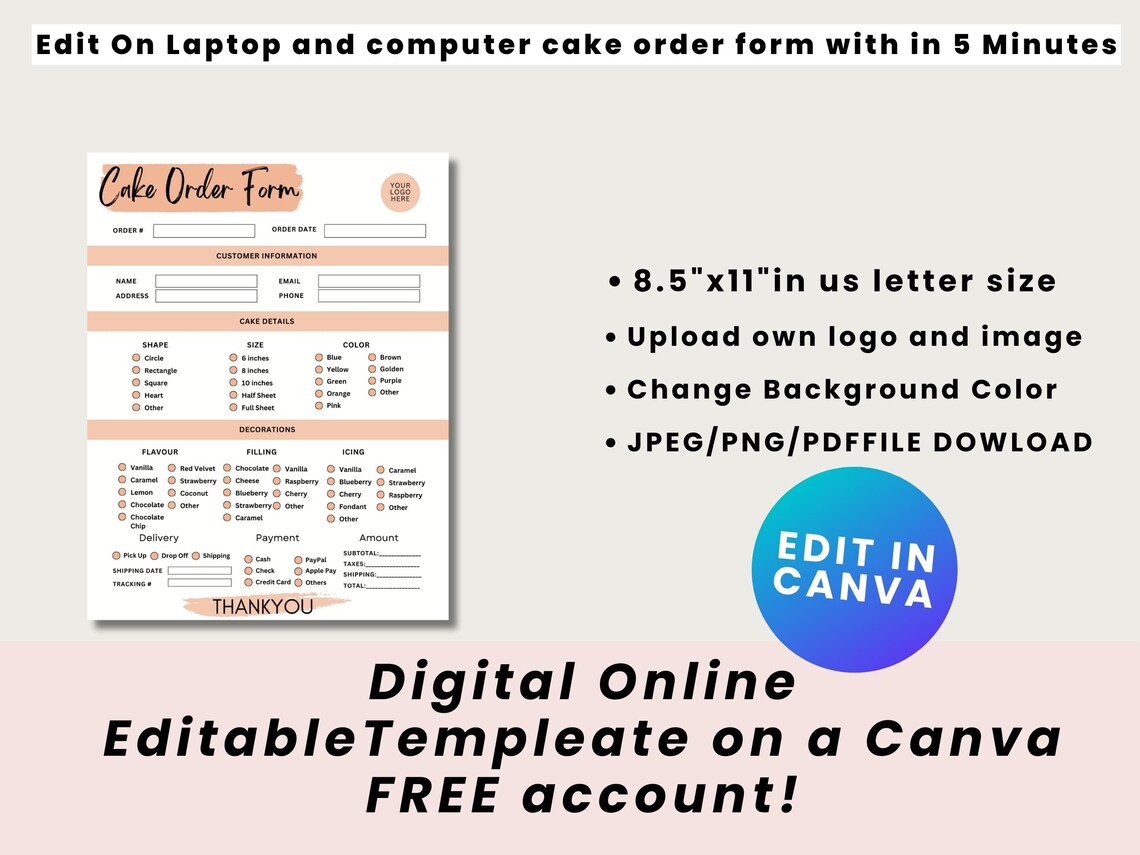 Editable Cake Order Form, Printable Bakery Order Form, Small Business ...