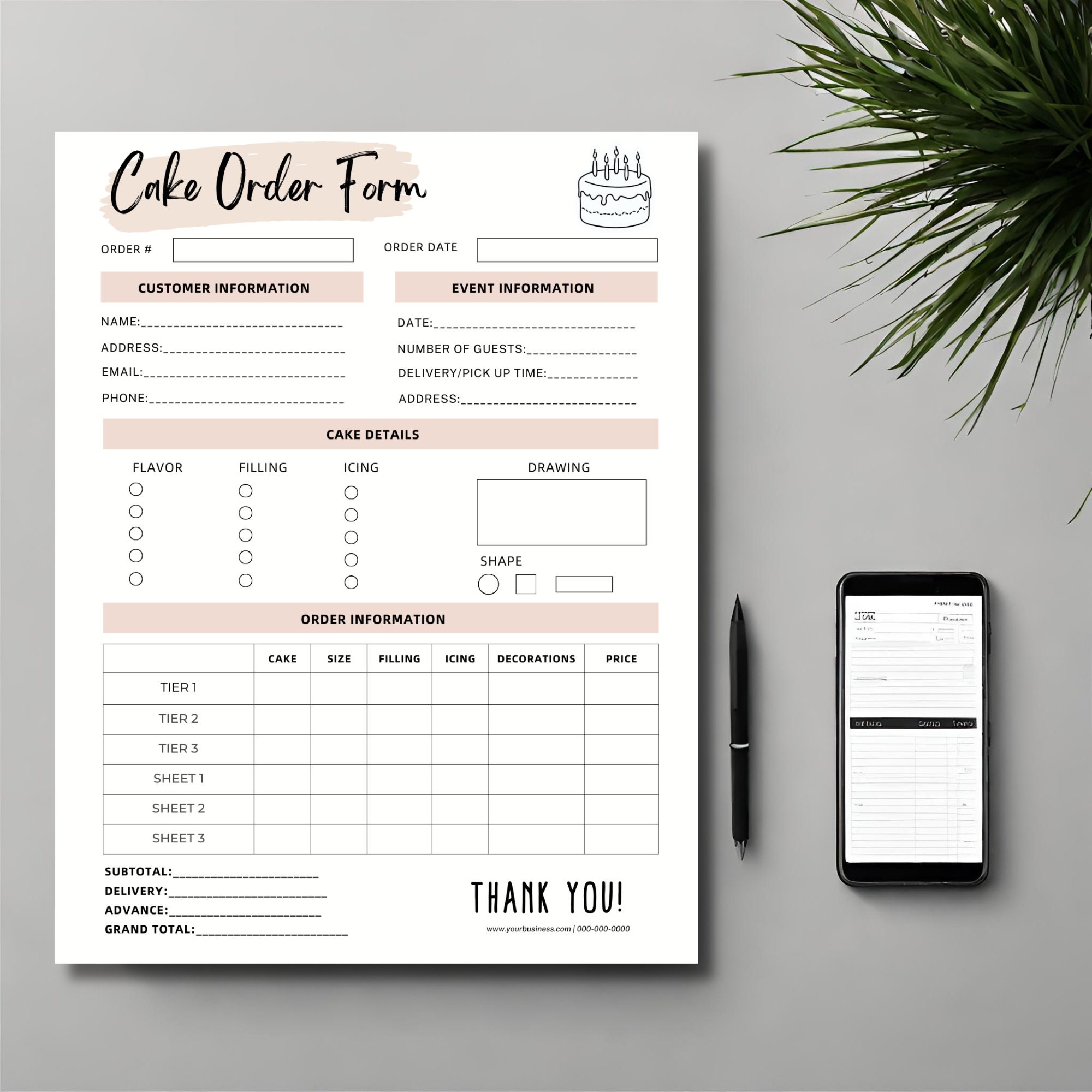 Editable Cake Order Form Printable Bakery Order Form Small - Etsy