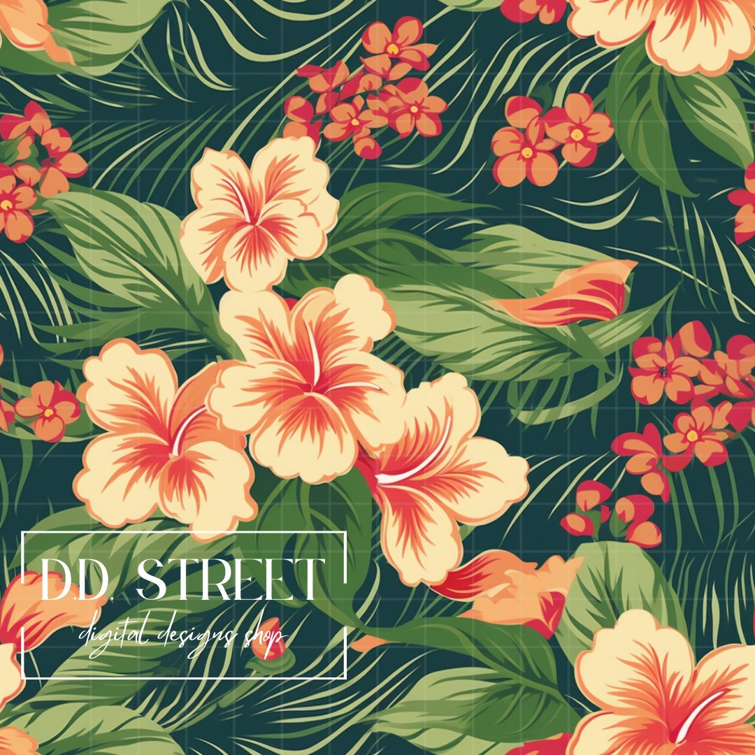 Hibiscus Seamless Pattern Digital Paper - Etsy