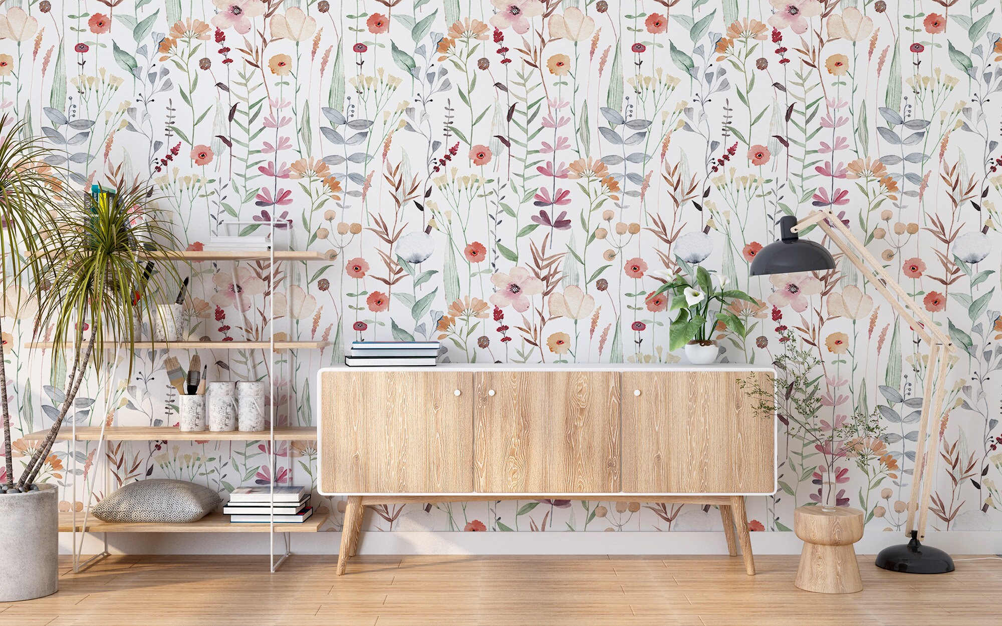 Colorful Flowers Wallpaper on White Background, Flower Garden Wall ...