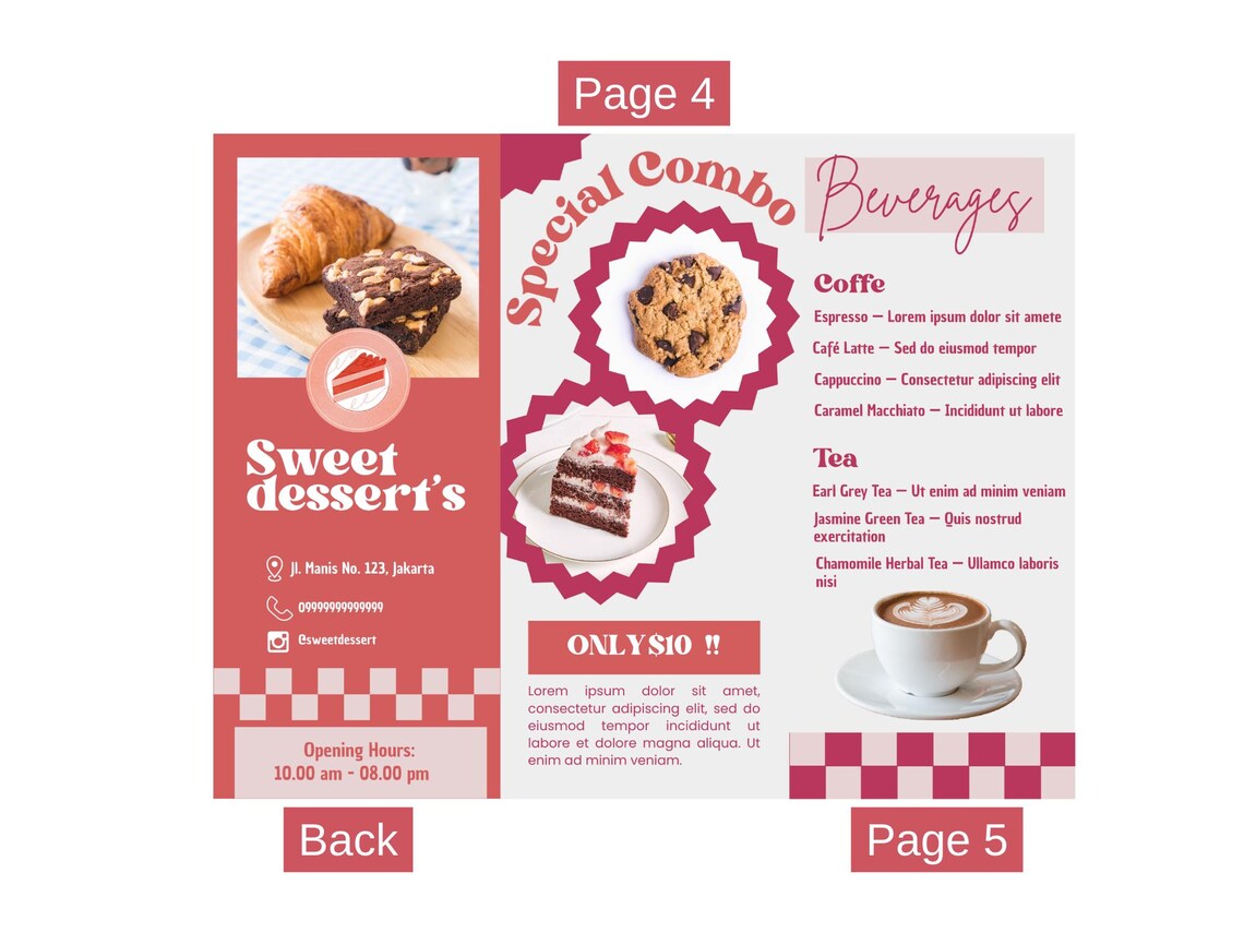 Sweet Dessert Menu Brochure Template With Canva Editable Design for ...