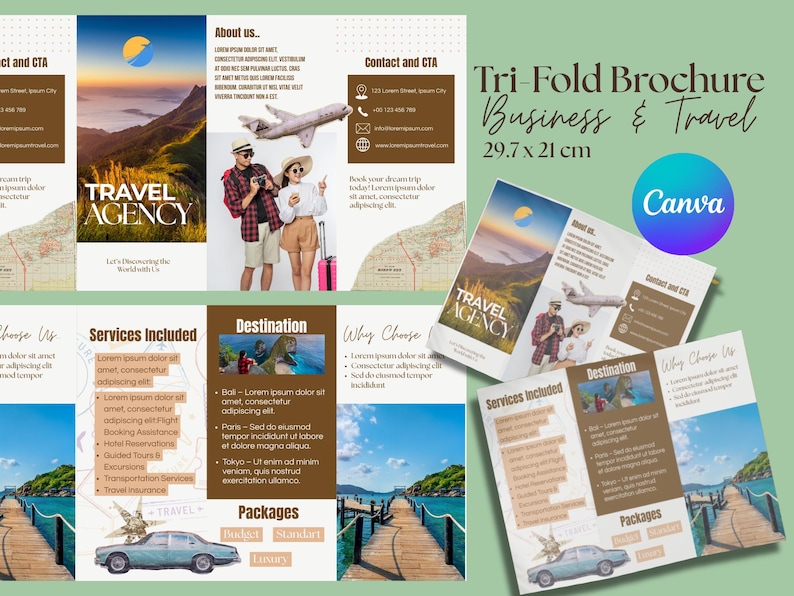 Travel Business Brochure Template Editable Trifold for Tour Canva ...