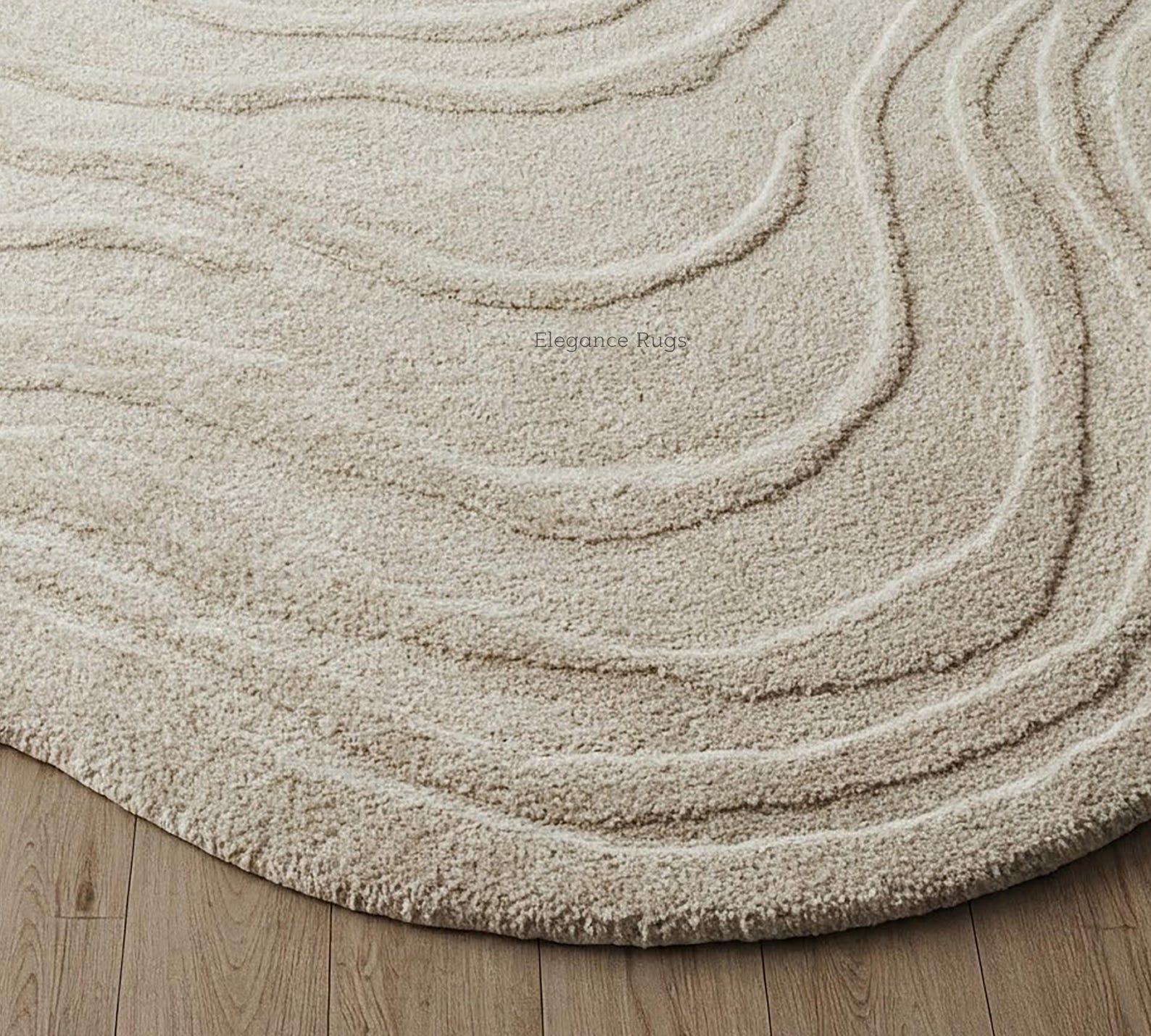 Luxury Beige Abstract Wool Rug, Irregular Hand Tufted Modern Area ...