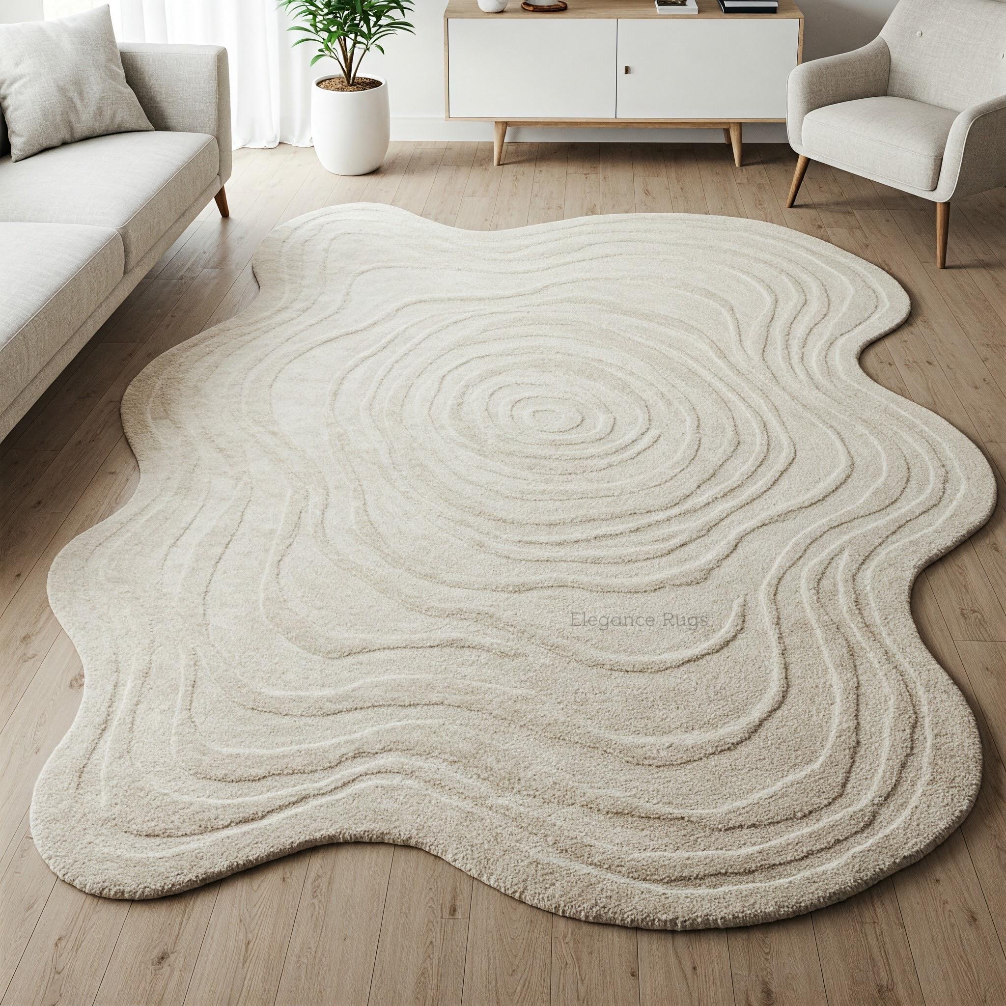 Luxury Beige Abstract Wool Rug, Irregular Hand Tufted Modern Area ...