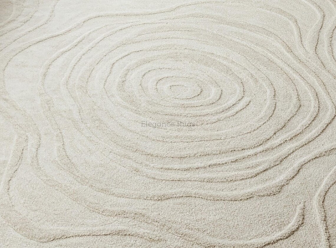 Luxury Beige Abstract Wool Rug, Irregular Hand Tufted Modern Area ...