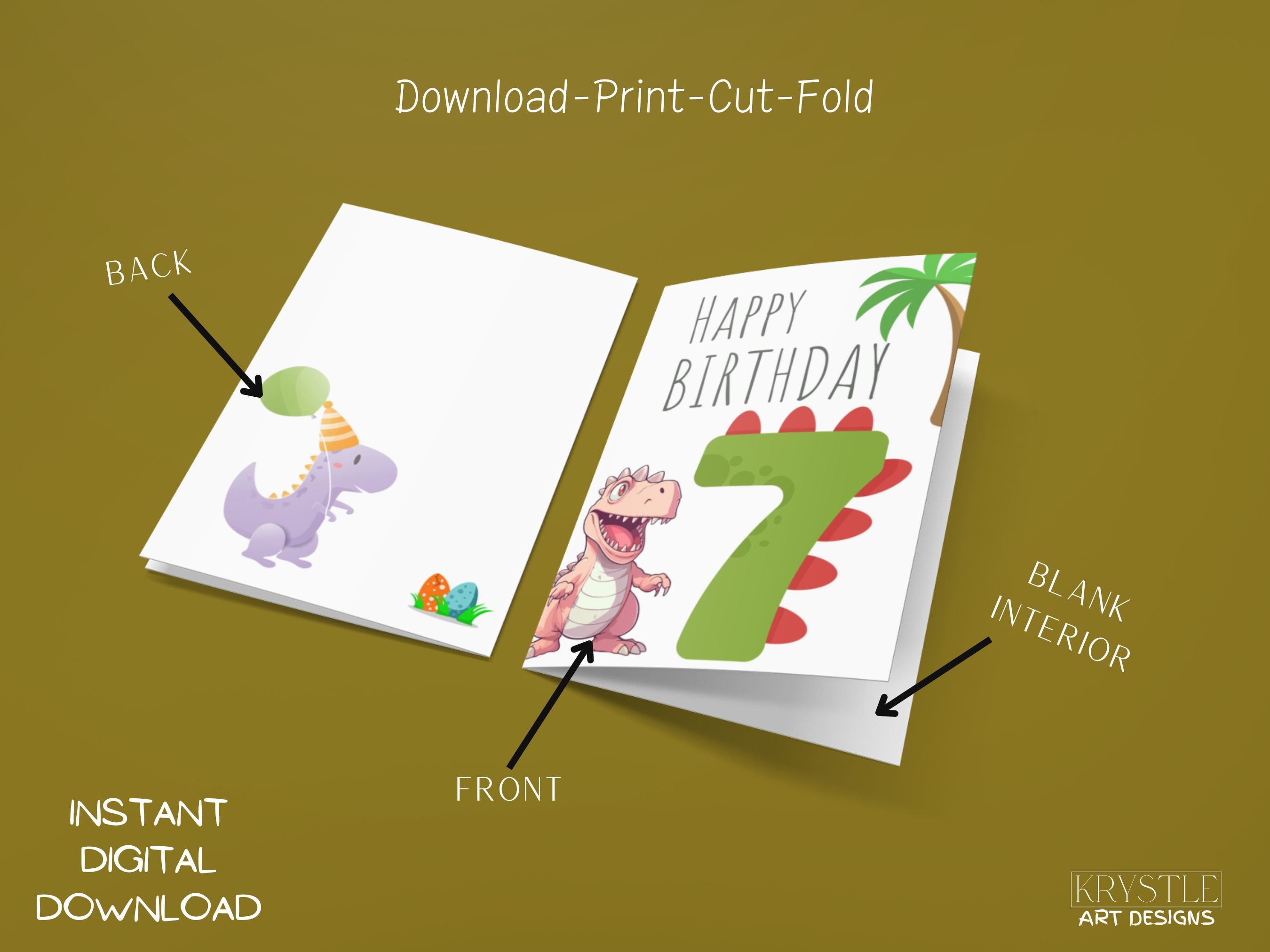 Happy 7th Birthday Card Printable | Dinosaur Theme Birthday Card ...