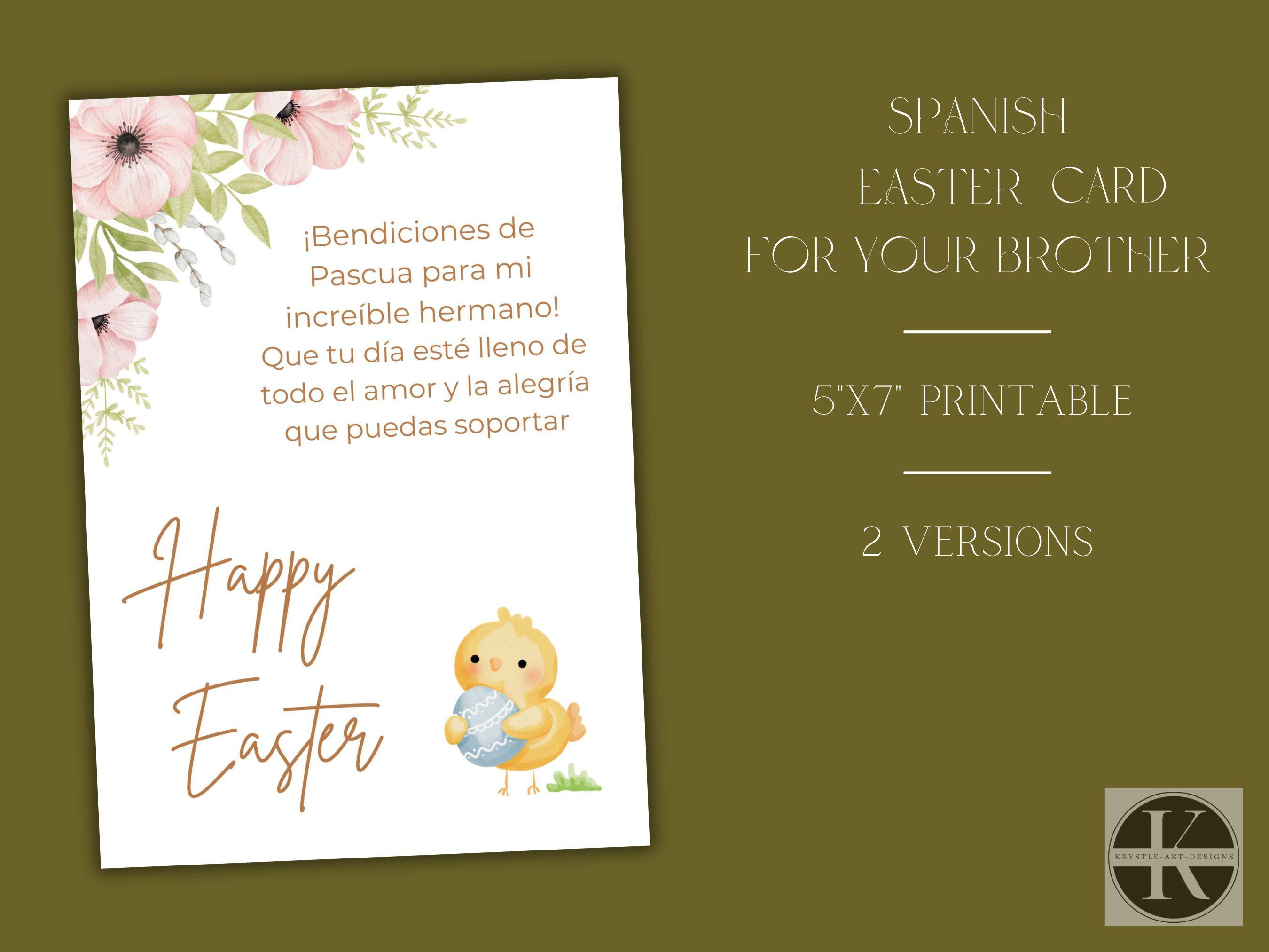 Brother Spanish Easter Printable Card | Printable Spanish Happy Easter ...
