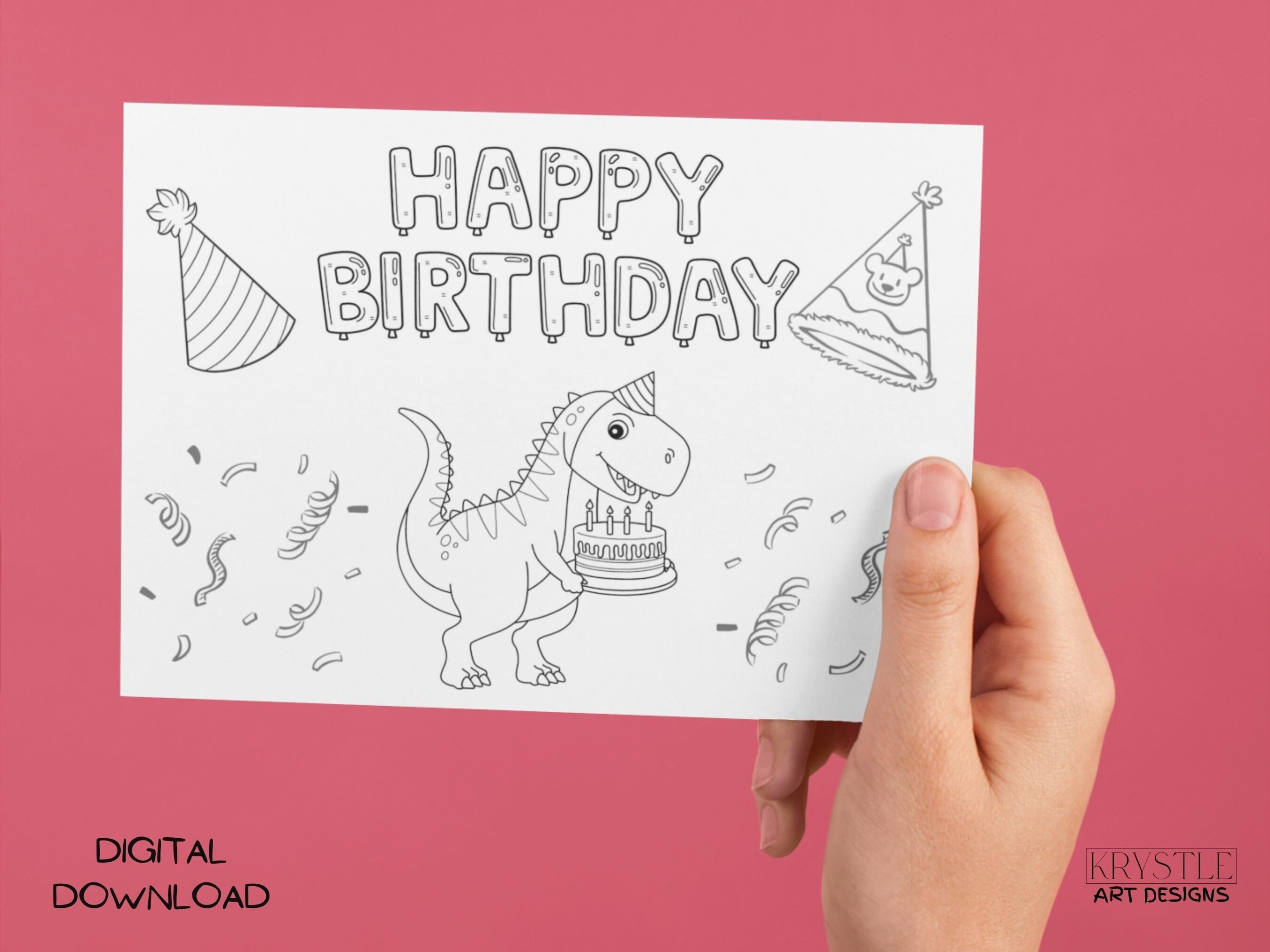Colorable Birthday Card Printable Coloring Card Print & Color Card 5x7 ...