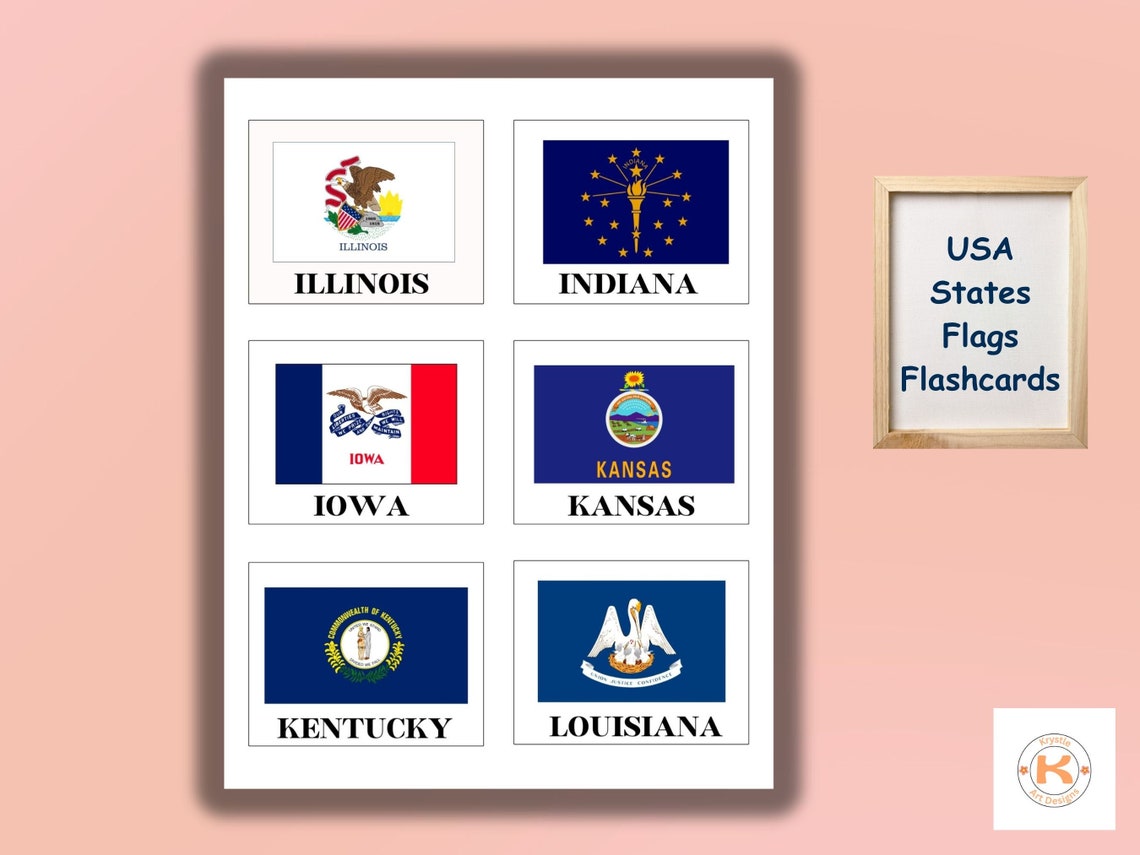 50 Flashcards of the Flags of the States of USA | Printable Flashcards ...