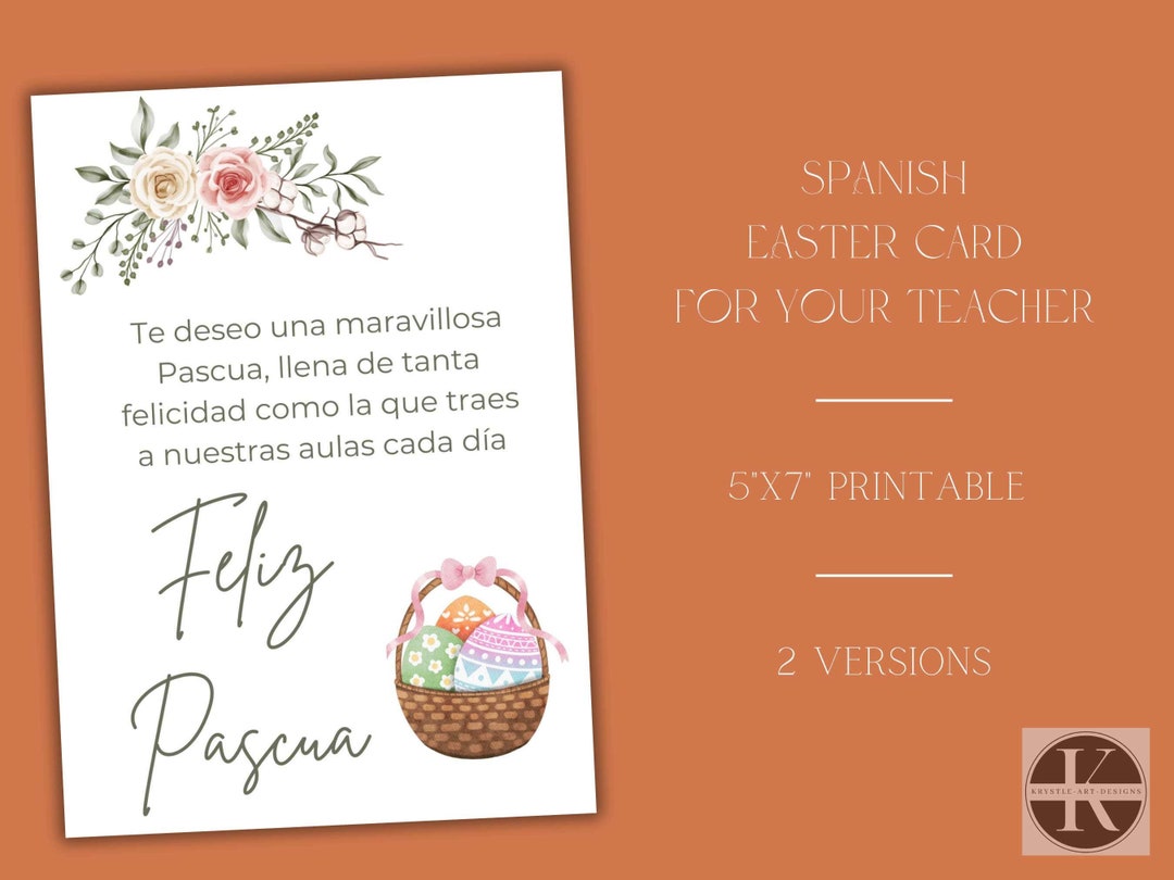 Teacher Spanish Easter Printable Card | Printable Spanish Happy Easter ...